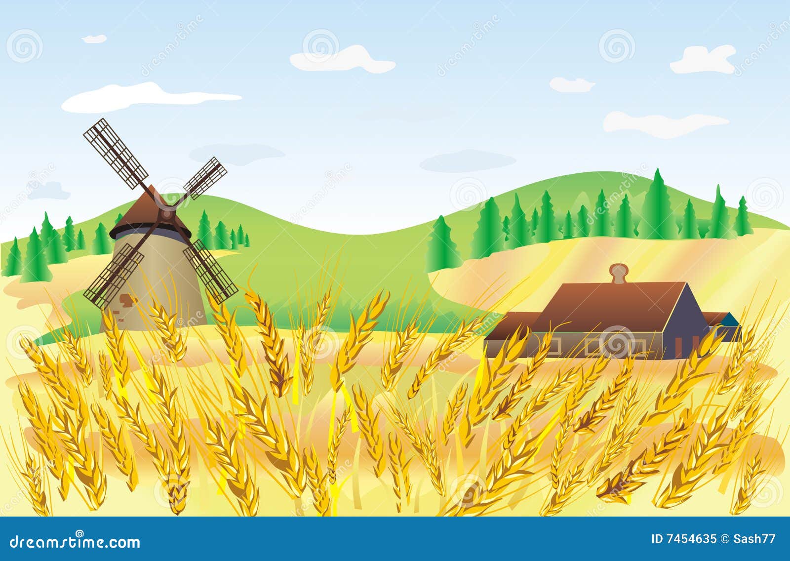 Wheat field stock vector. Illustration of draw, agriculture - 7454635