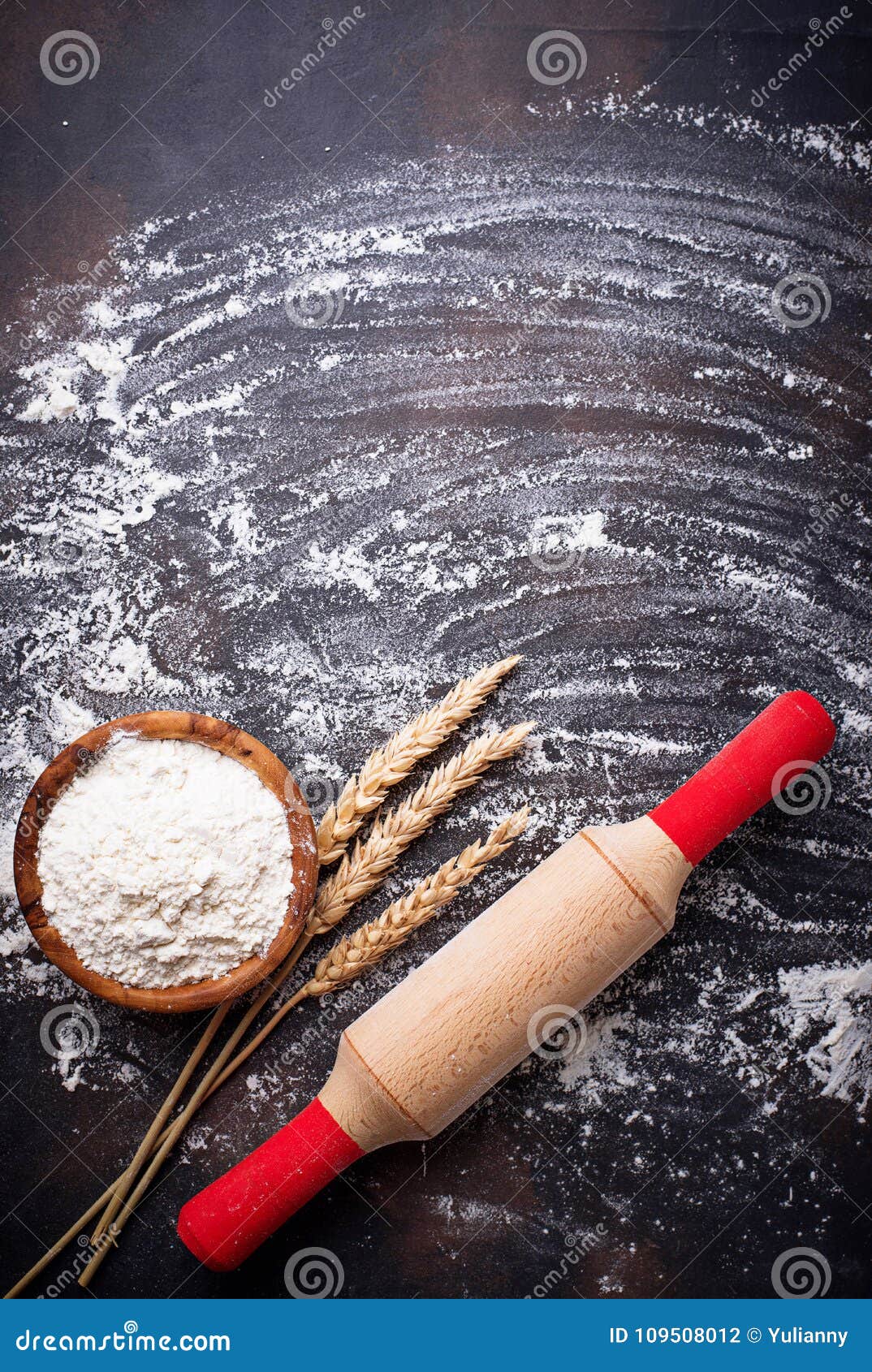 Wheat Flour, Ears and Rolling Pin Stock Photo - Image of rolling ...