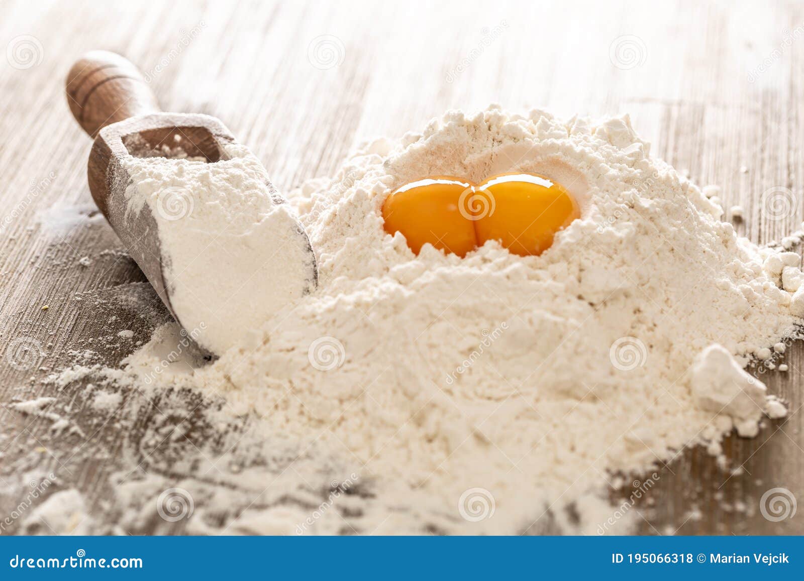 Wheat Flour and Eggs on Bakery Table Ready for the Preparation of Dough ...