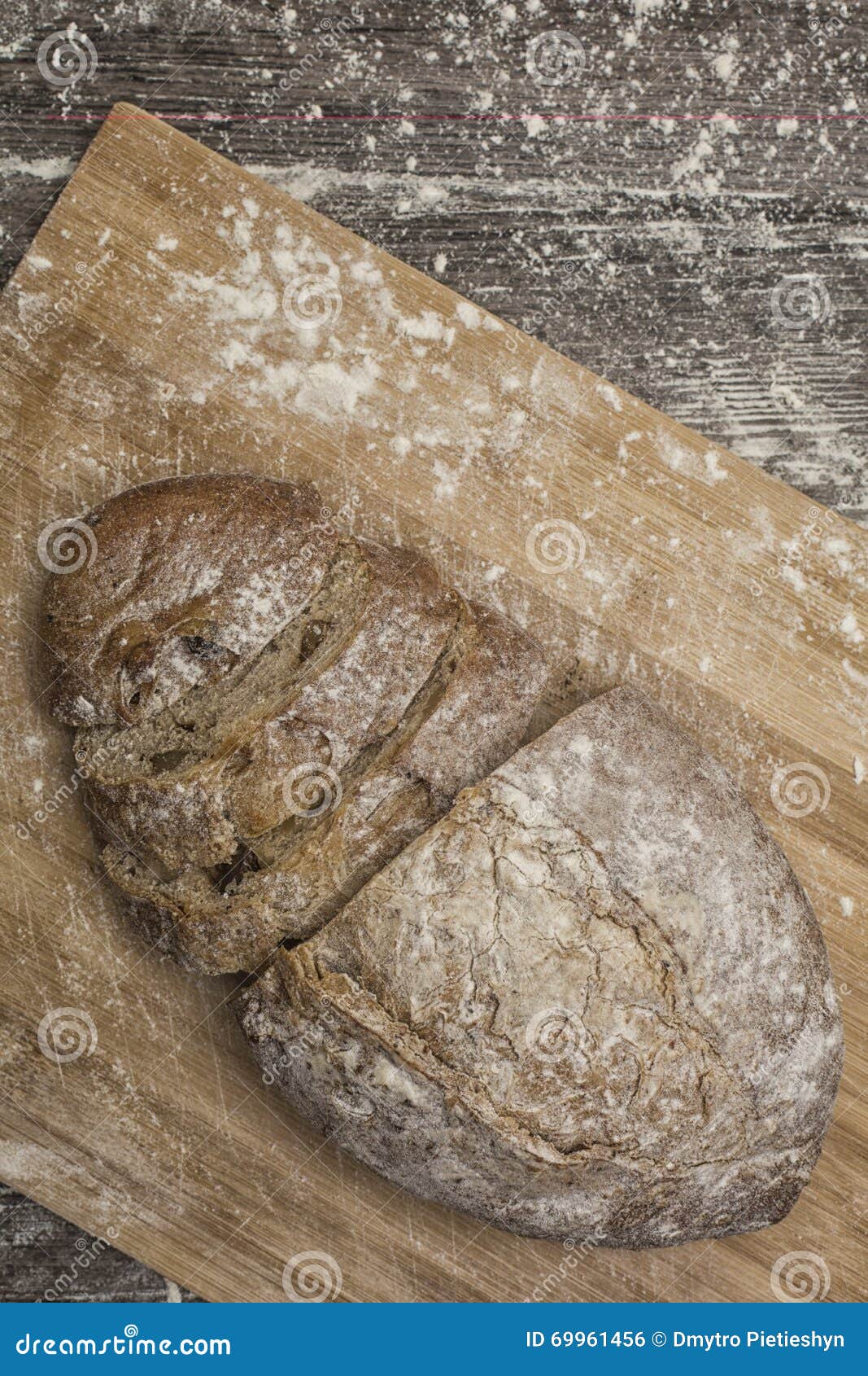 Wheat Flour with a Fresh Bread Cutted into Slices Stock Photo - Image ...