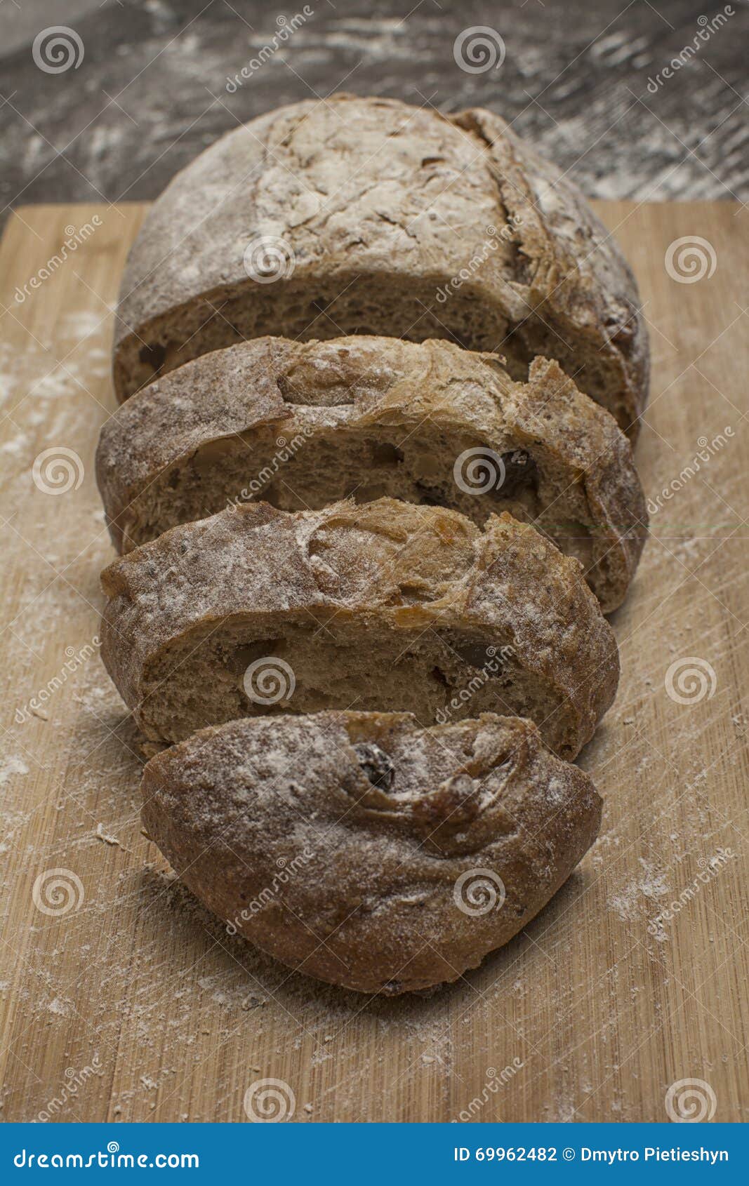 Wheat Flour with a Fresh Bread Cutted into Slices Stock Photo - Image ...