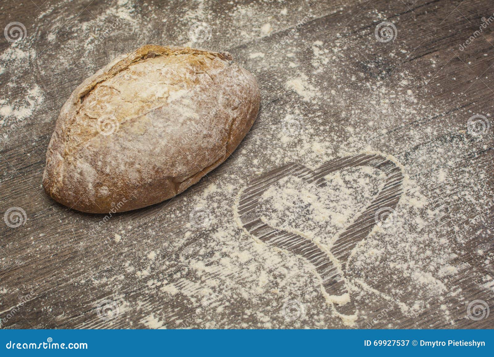 Wheat Flour with a Fresh Bread and Shape of Heart Stock Image - Image ...