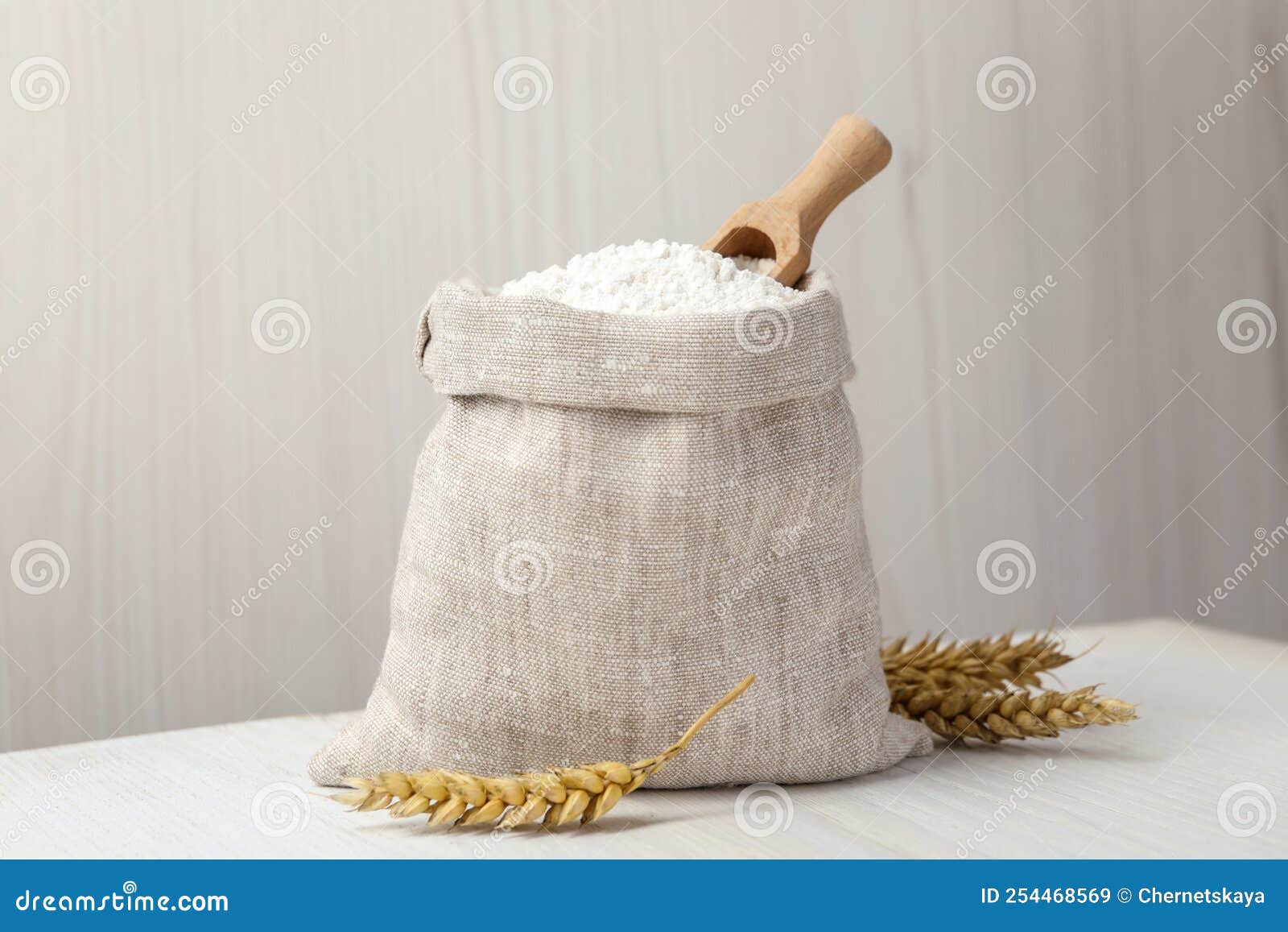Wheat Flour and Spikelets on White Table Stock Image - Image of organic ...