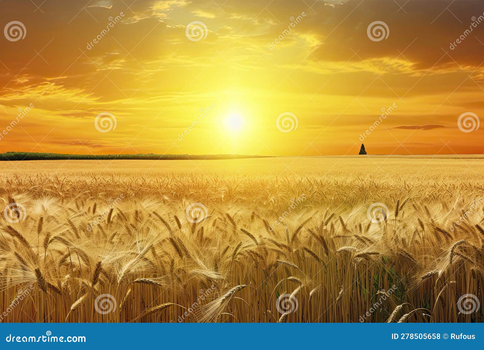 Wheat Grain Ear and Rye Field on Yellow Sunset Sky Background Stock ...