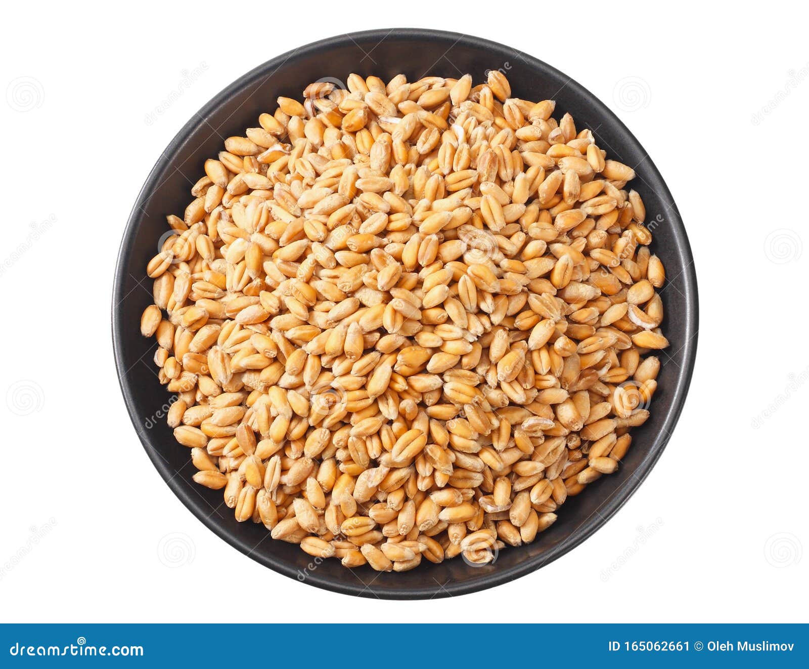 Wheat Grains in a Black Plate Isolated on White Background. Top View ...