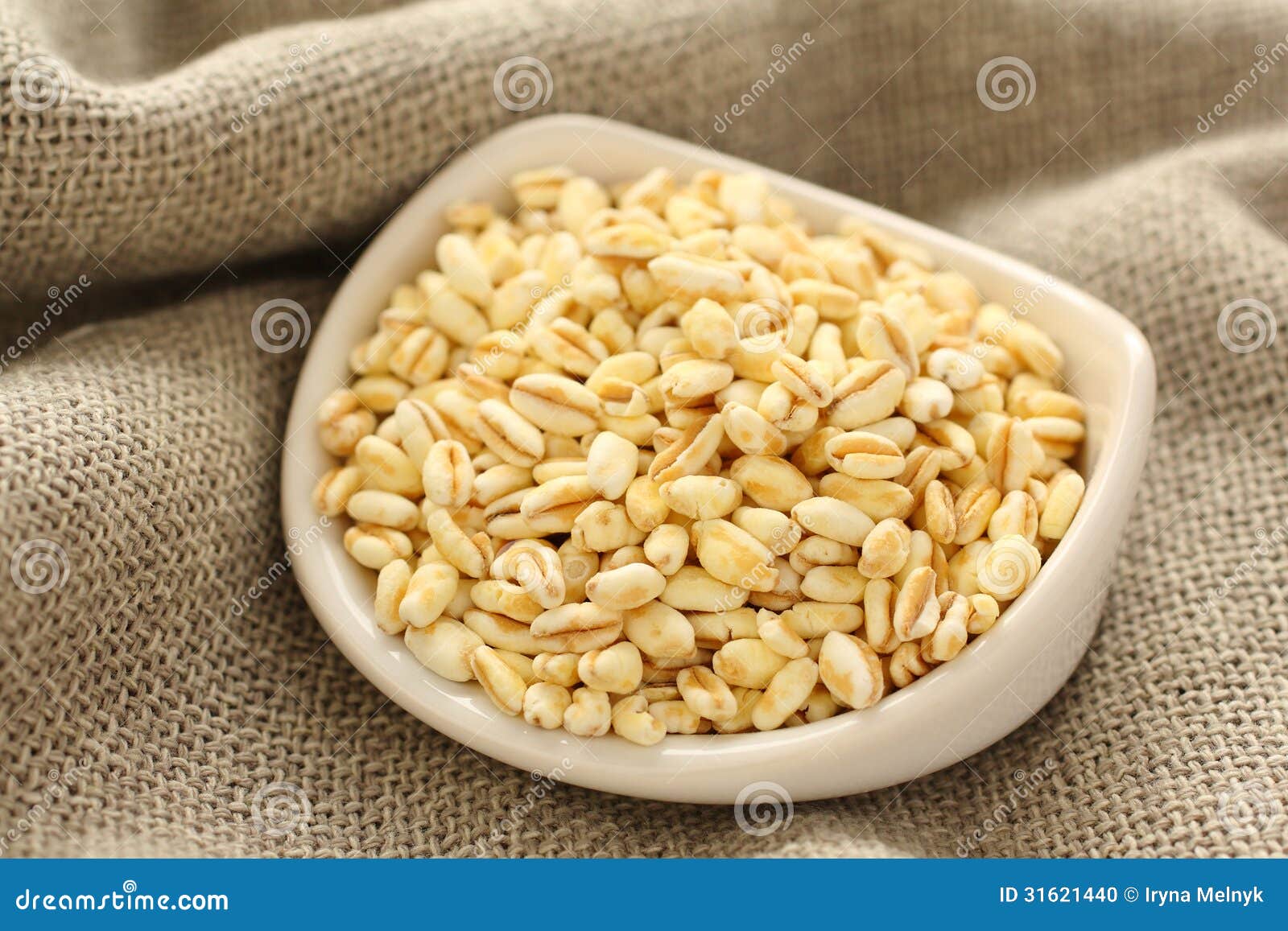 Wheat Grains in White Ceramic Bowl on Sackcloth Background Stock Photo ...
