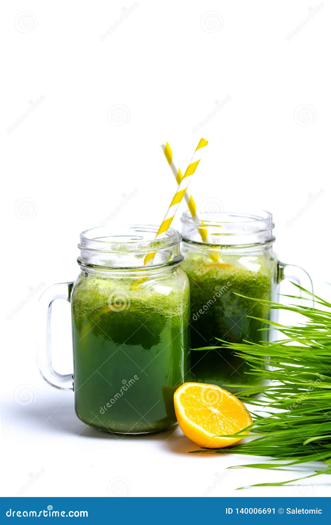 Wheat Grass and Smoothies Isolated on White Stock Image - Image of ...