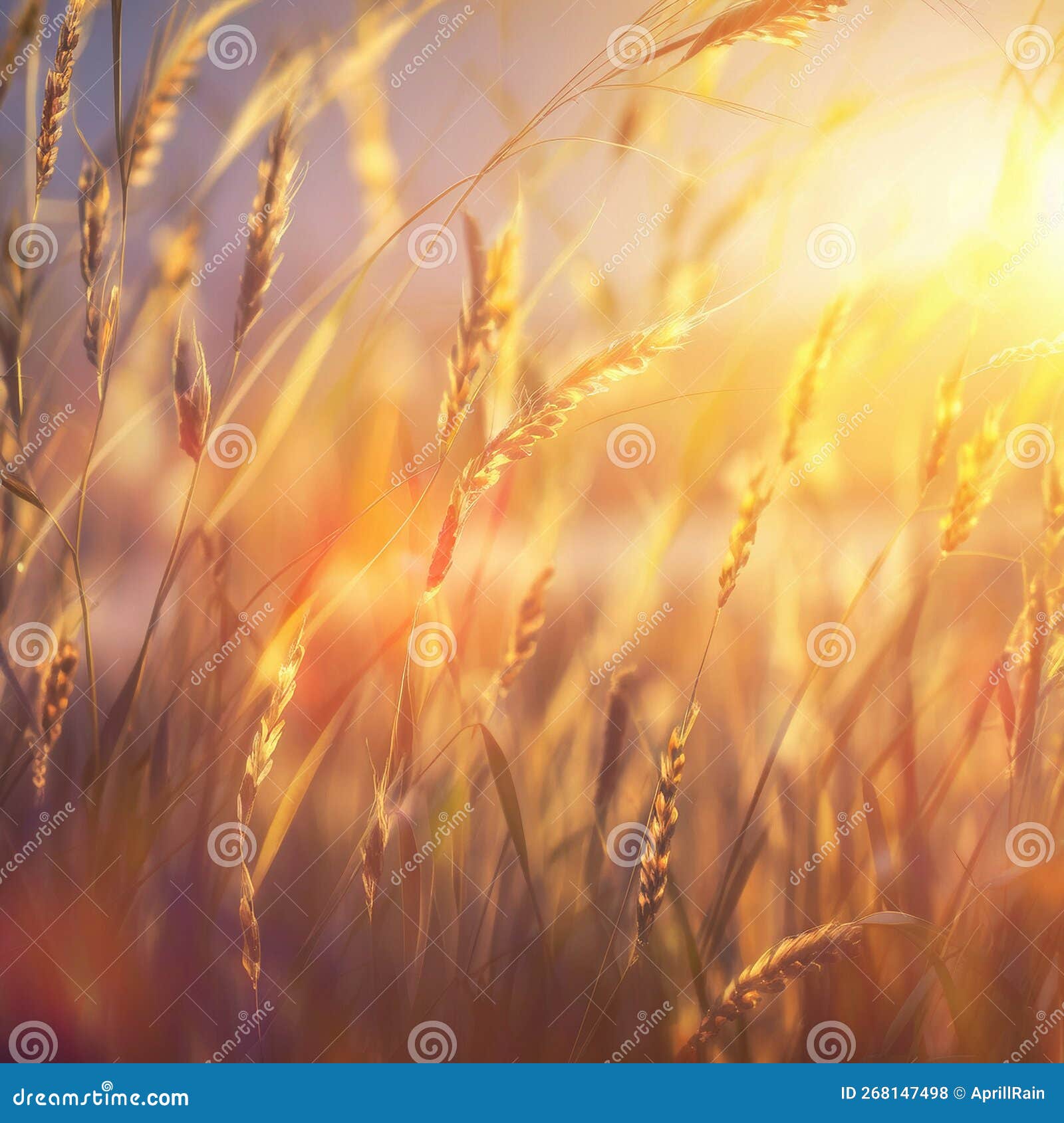 Wheat in the Rays of the Rising Sun Close-up Stock Illustration ...