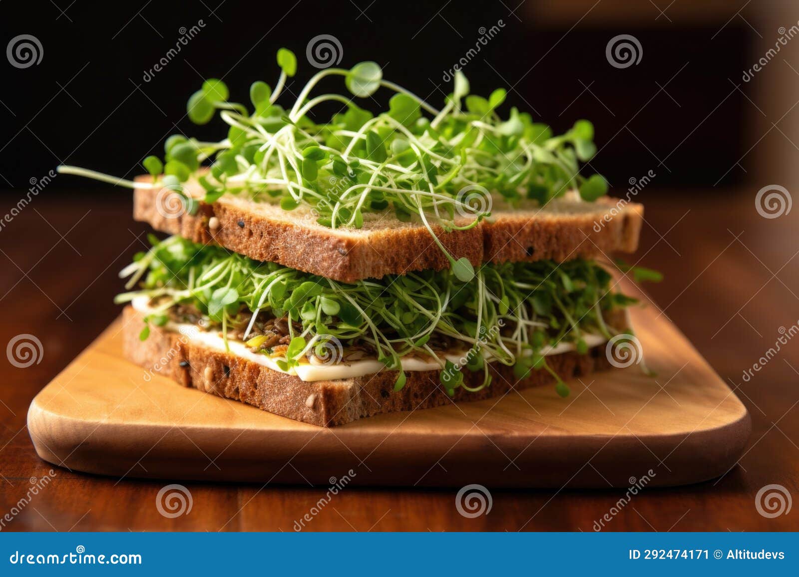 Wheat Sandwich with Microgreens Served on a Brown Table Stock Image ...