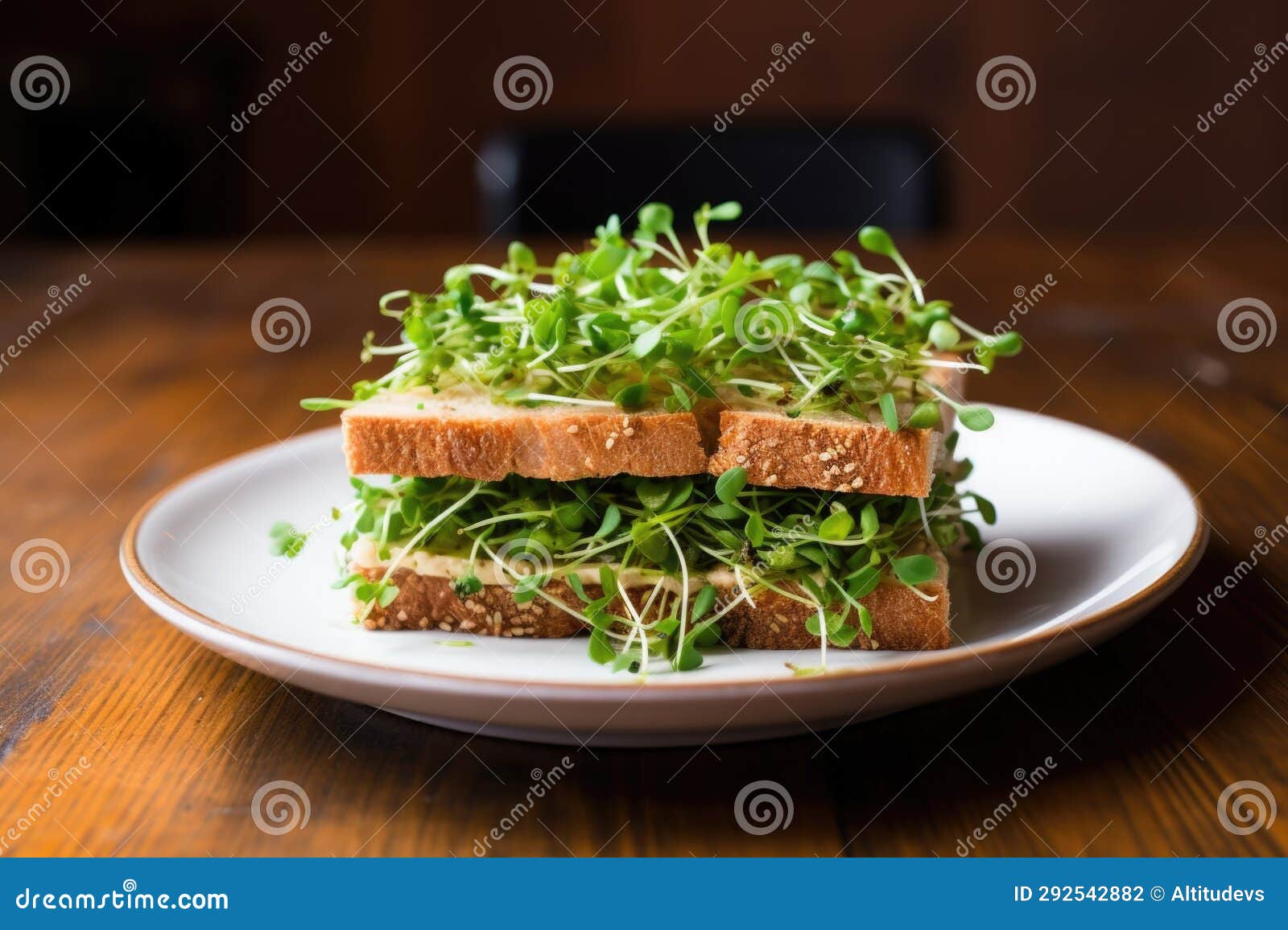 Wheat Sandwich with Microgreens Served on a Brown Table Stock Photo ...