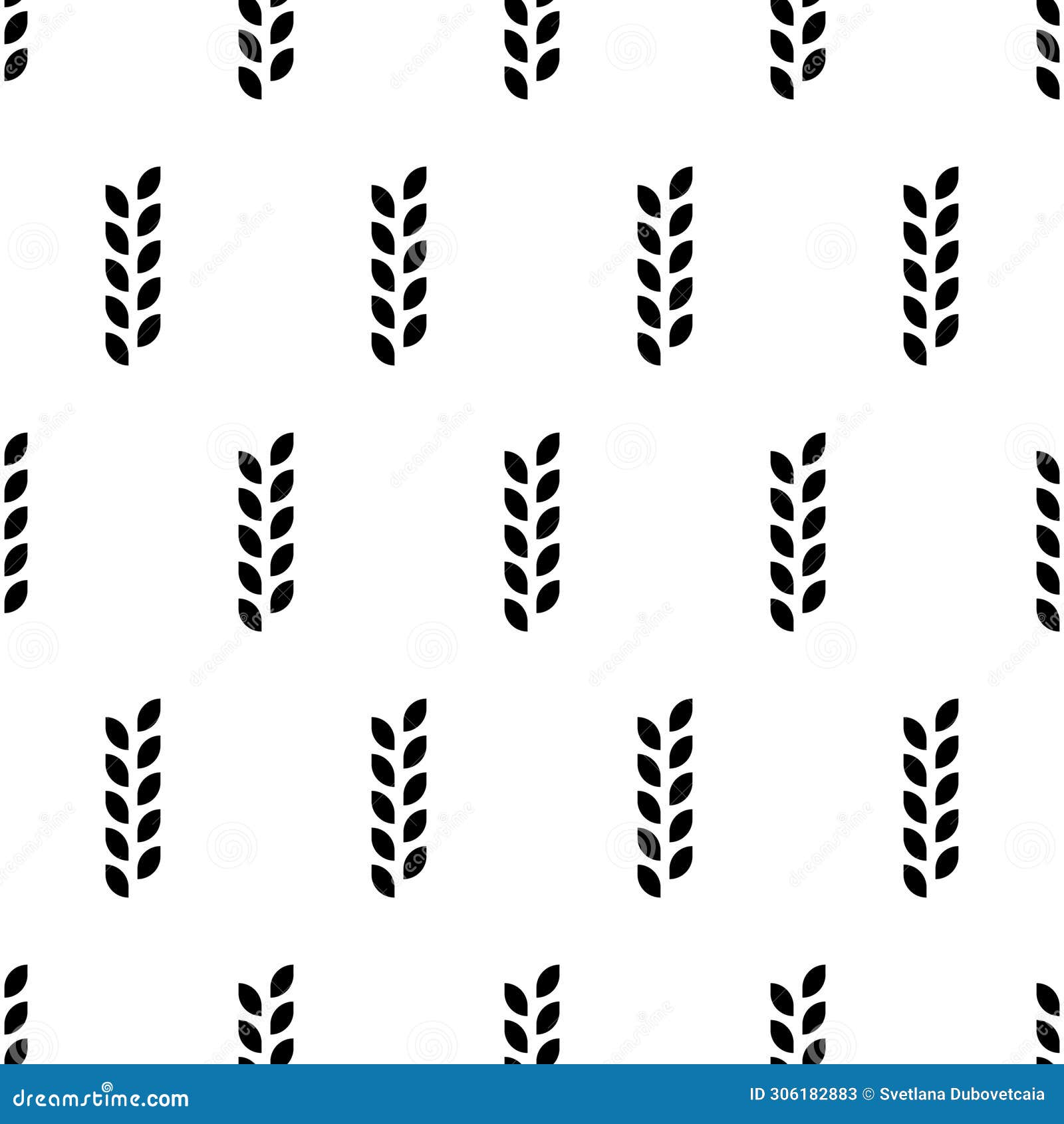 Wheat Seamless Pattern. Repeating Black Grain Wheats on White ...