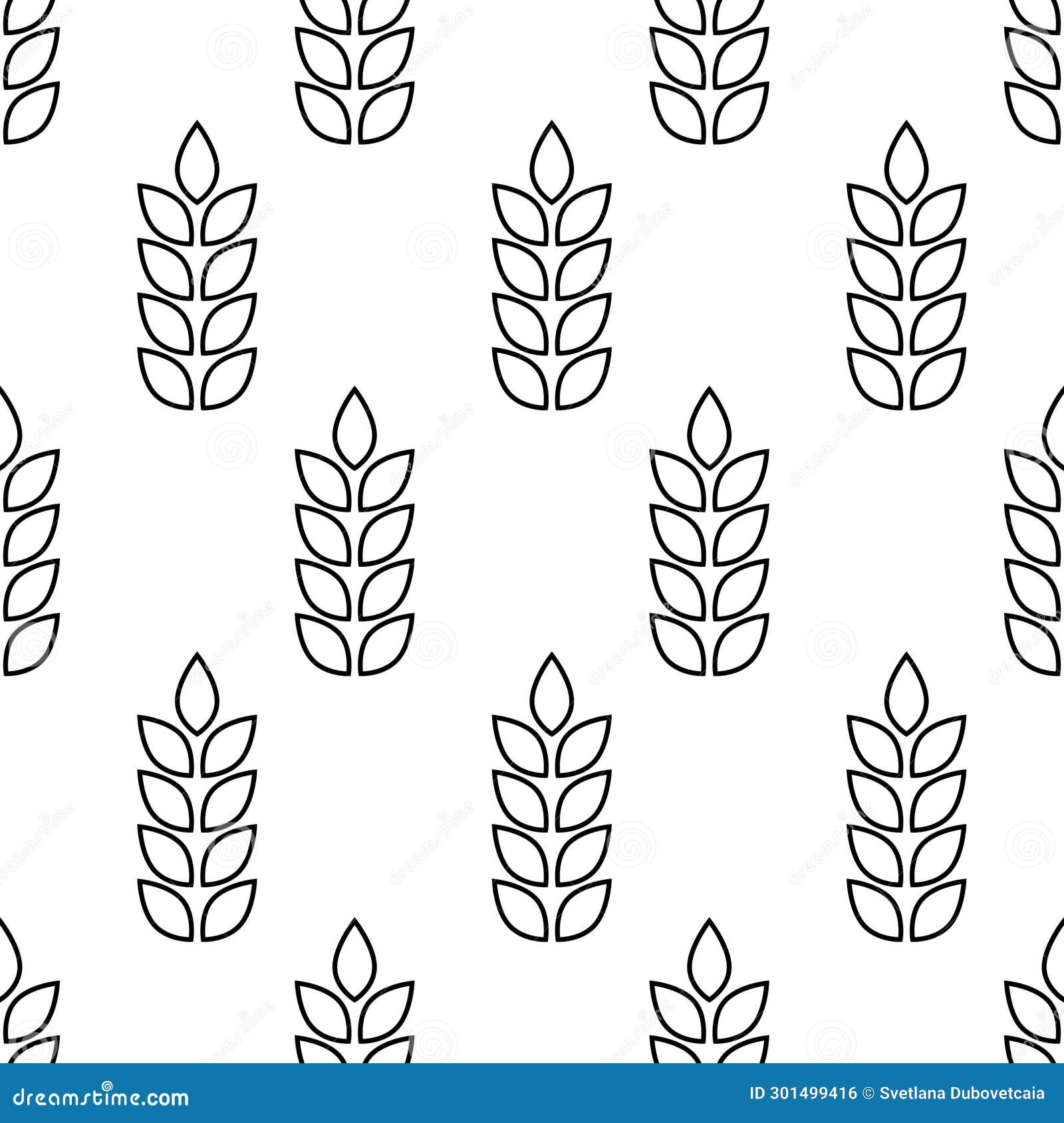 Wheat Seamless Pattern. Repeating Black Grain Wheats On White ...