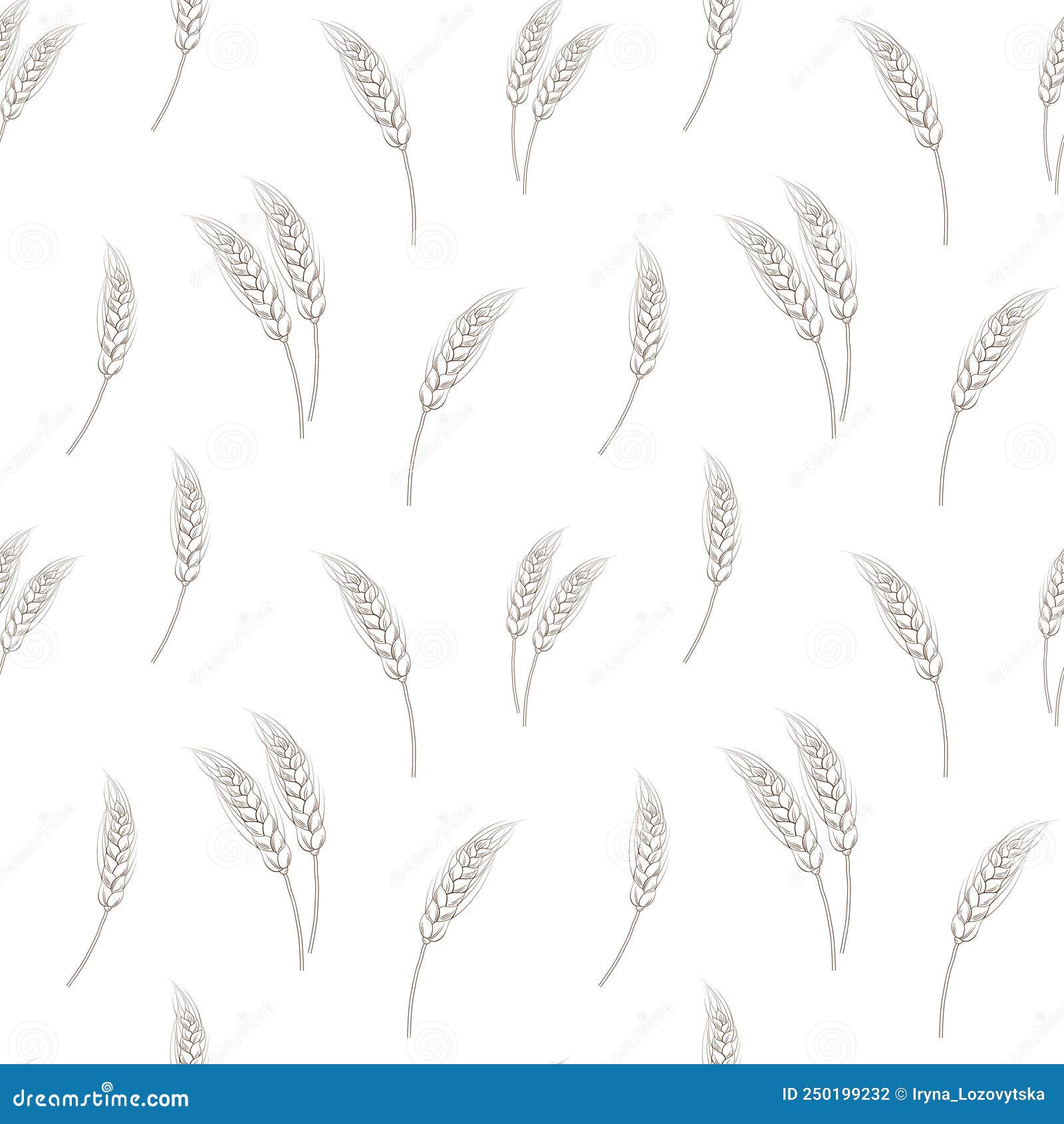 Wheat Seamless Pattern on White Background in Hand Drawn Style for ...