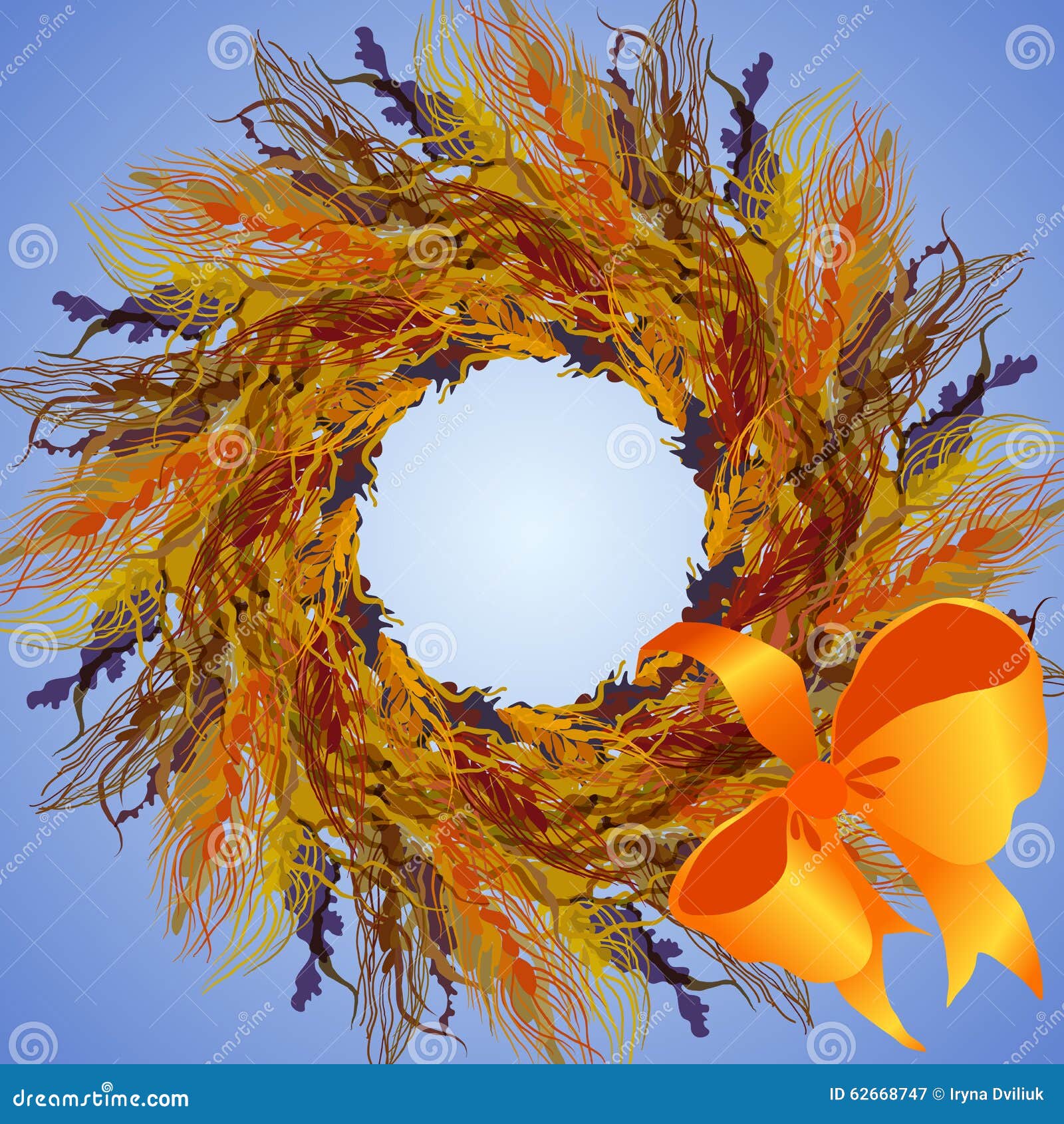 Wheat Wreath and Ribbon with Bow, Circle Frame. Stock Vector ...