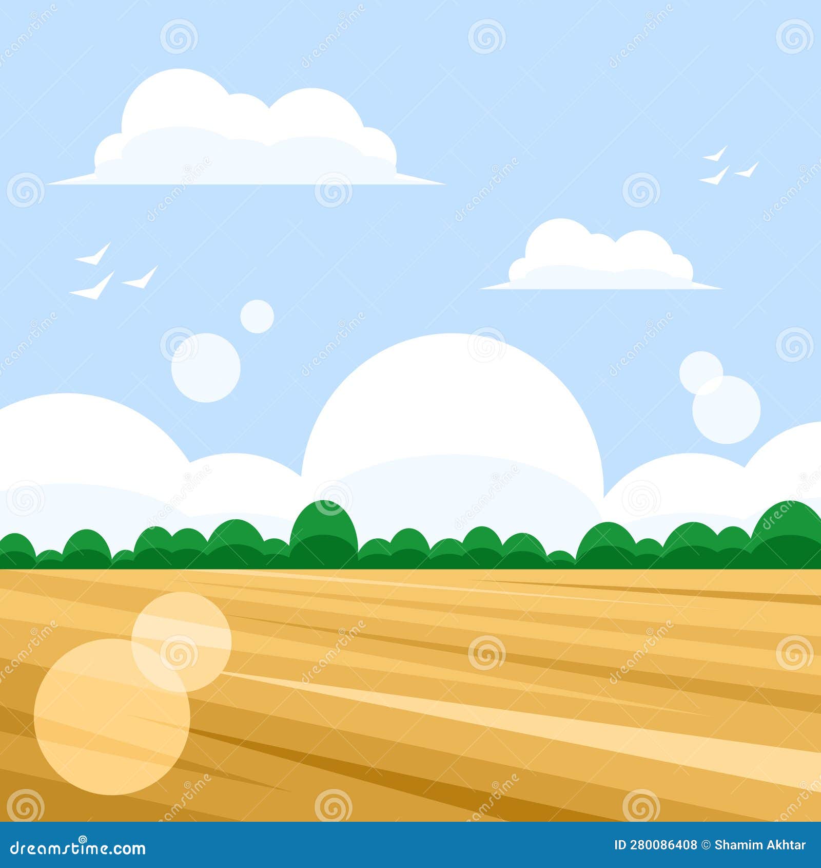 Wheatfield with Blue Sky and White Clouds Stock Vector - Illustration ...