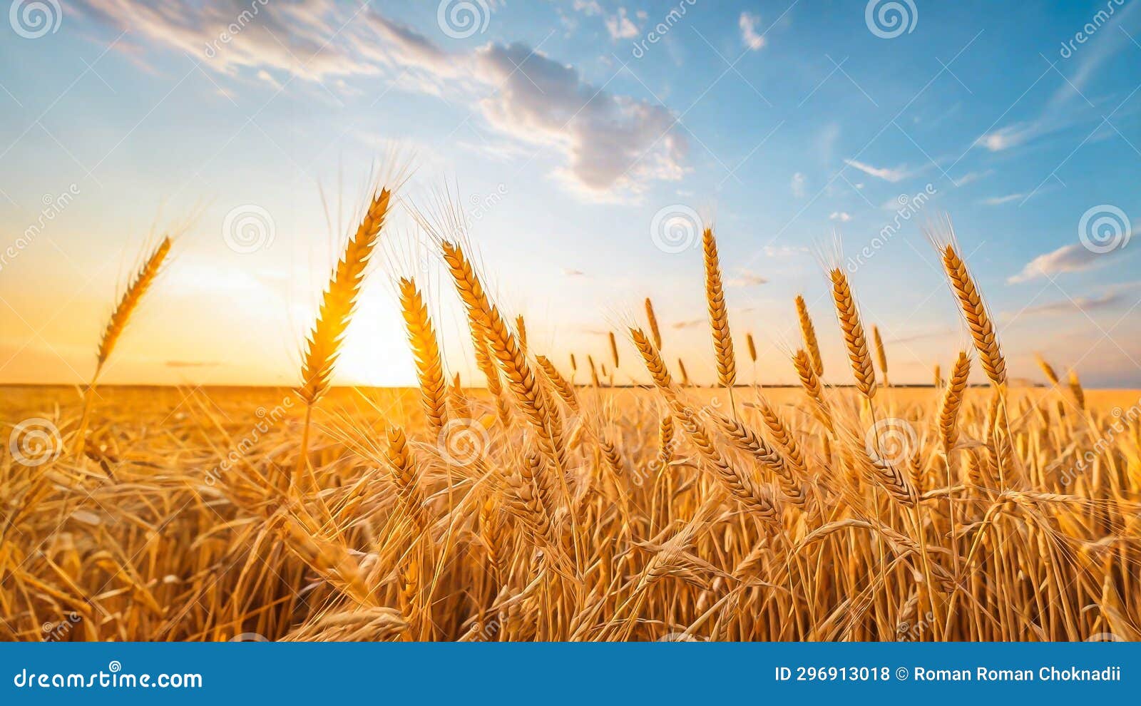 Wheatfield at Sunset. Spikes of Wheat Against the Blue Sky at Sunset ...