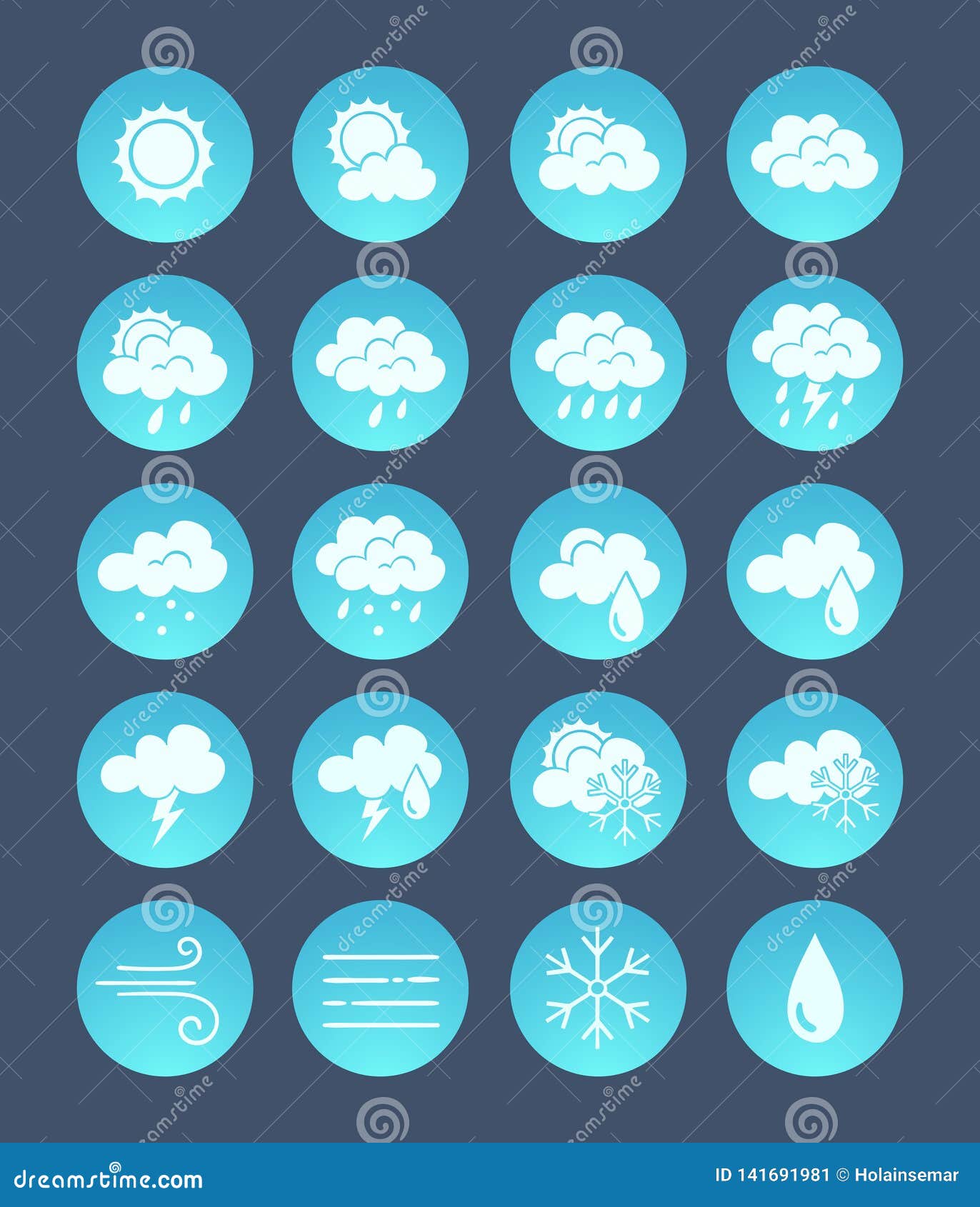 Wheather Icons on Gradient Blue Round Shape Stock Vector - Illustration ...