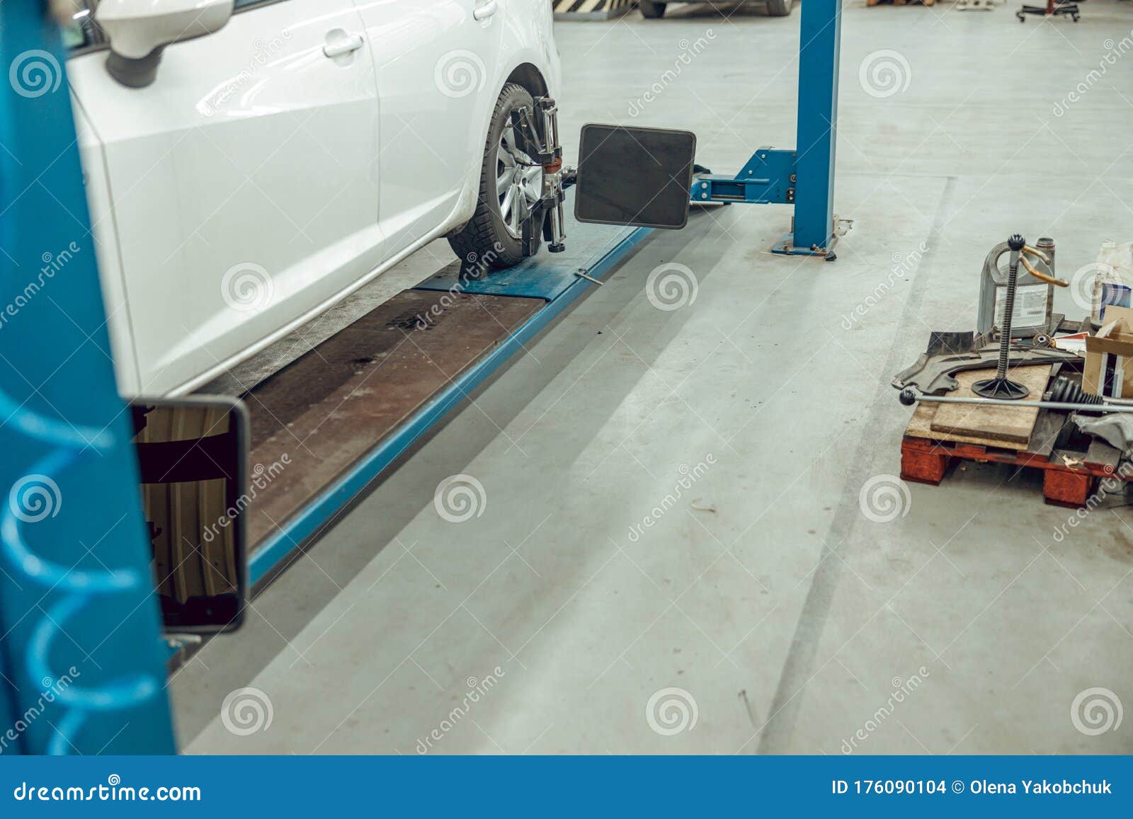 Wheel Alignment Equipment Installed on an Automobile Stock Photo ...