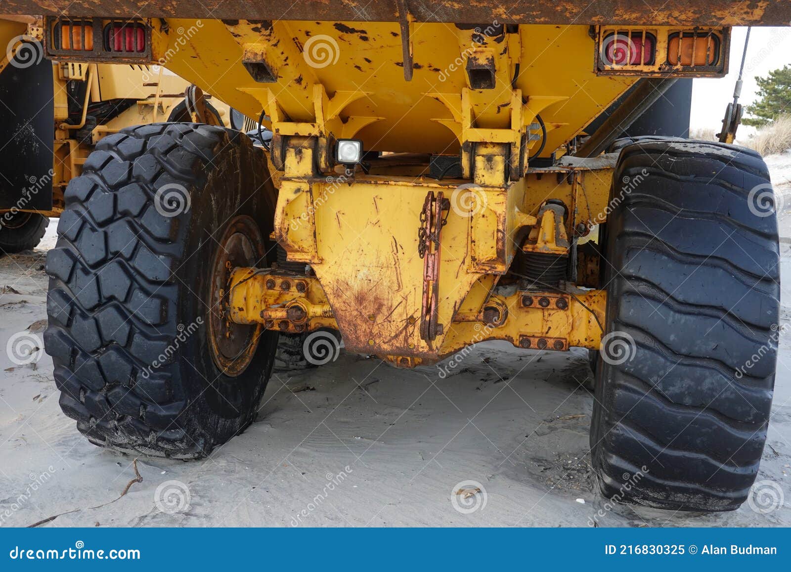 Wheel Assembly with Two Large Rubber Heavy Machinery Wheels Seen from ...