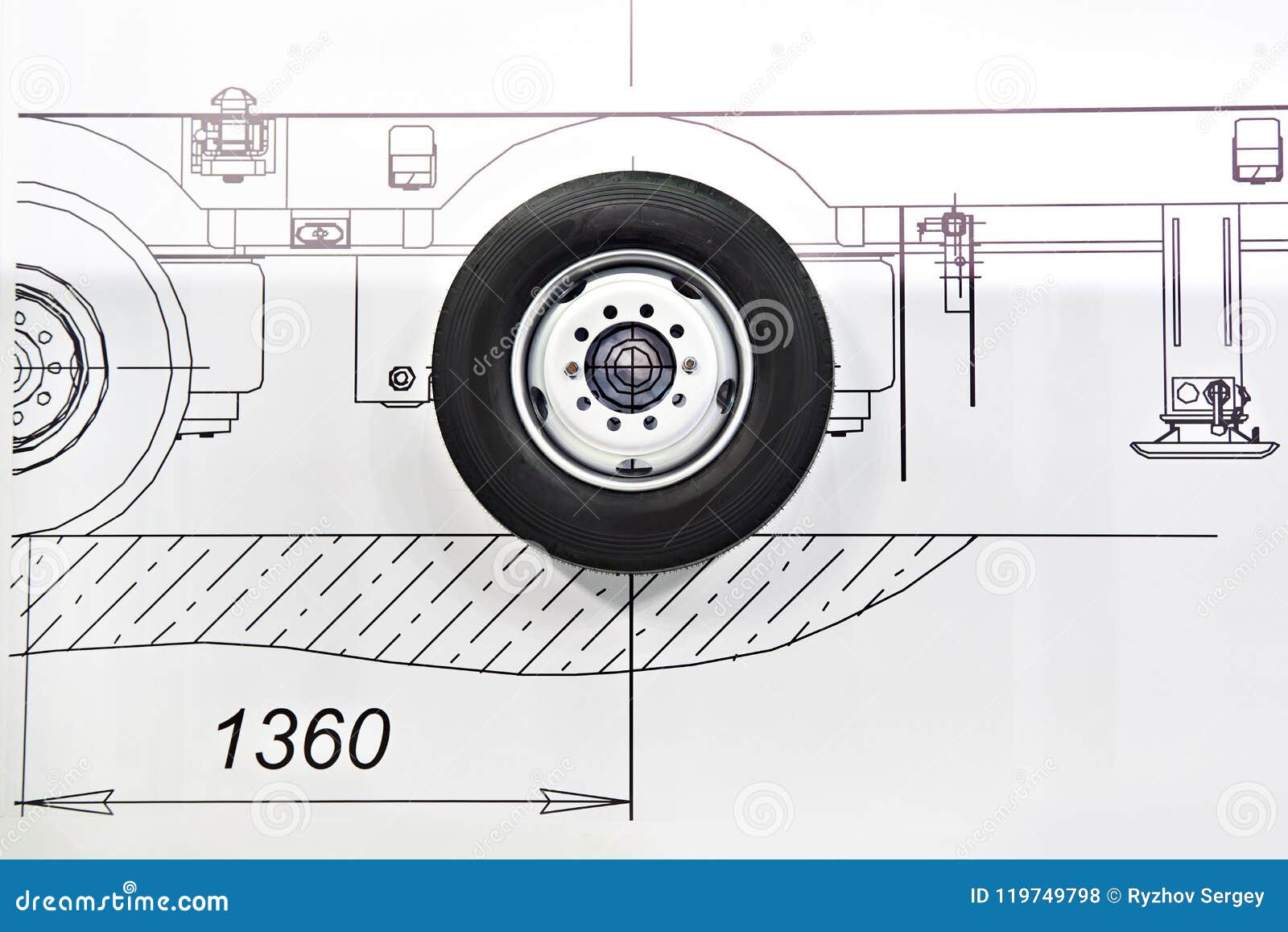 Wheel on Background of Truck Drawing Stock Photo - Image of black ...
