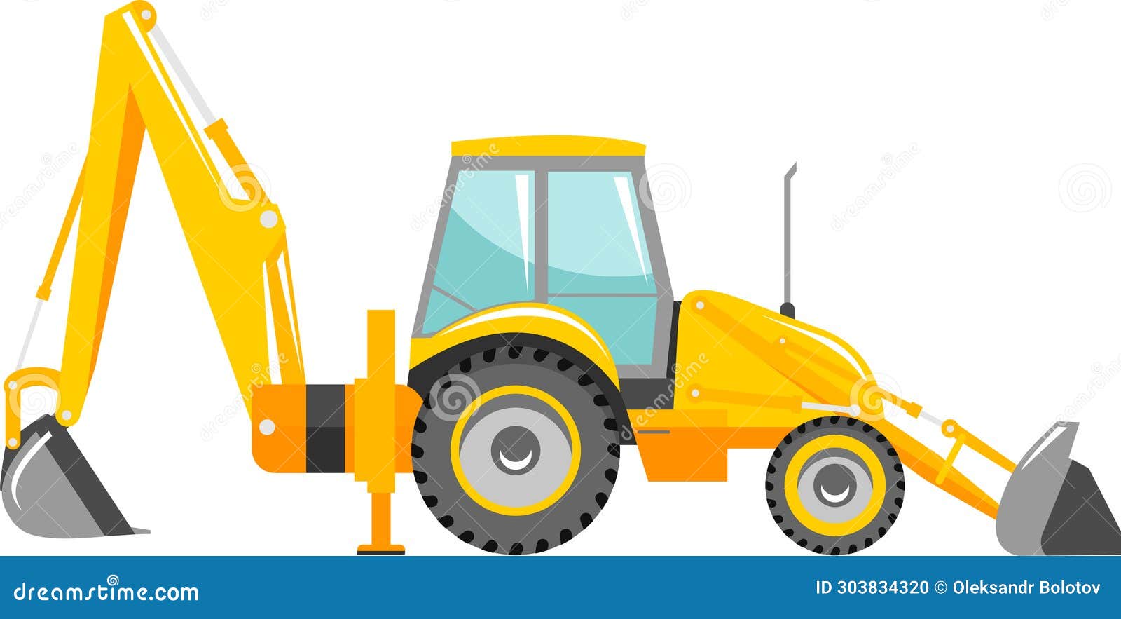 Wheel Backhoe Loader Icon in Flat Style. Vector Illustration Stock ...
