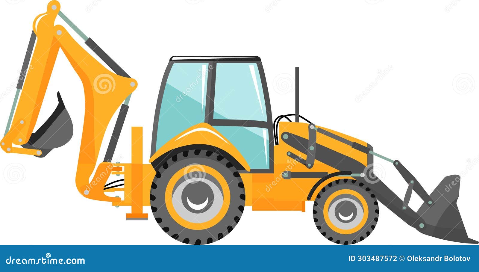 Wheel Backhoe Loader Icon in Flat Style. Vector Illustration Stock ...