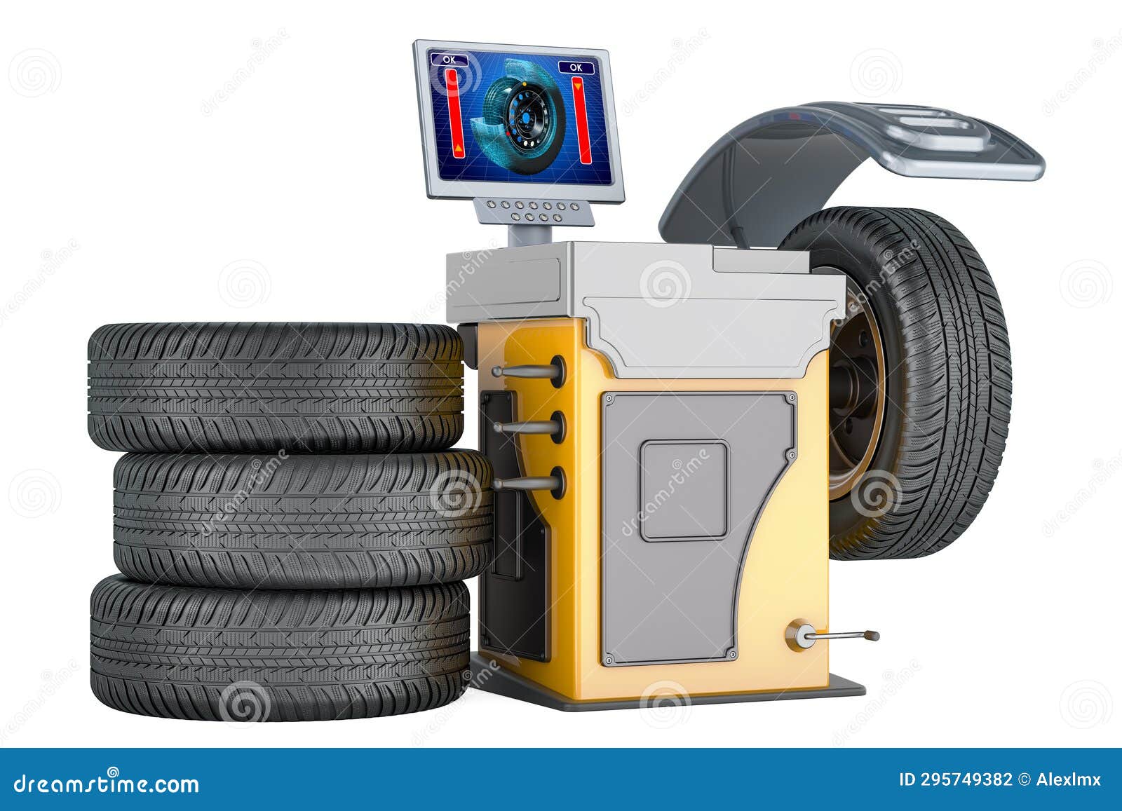 Wheel Balancing Machine with Car Wheels, 3d Rendering Stock ...