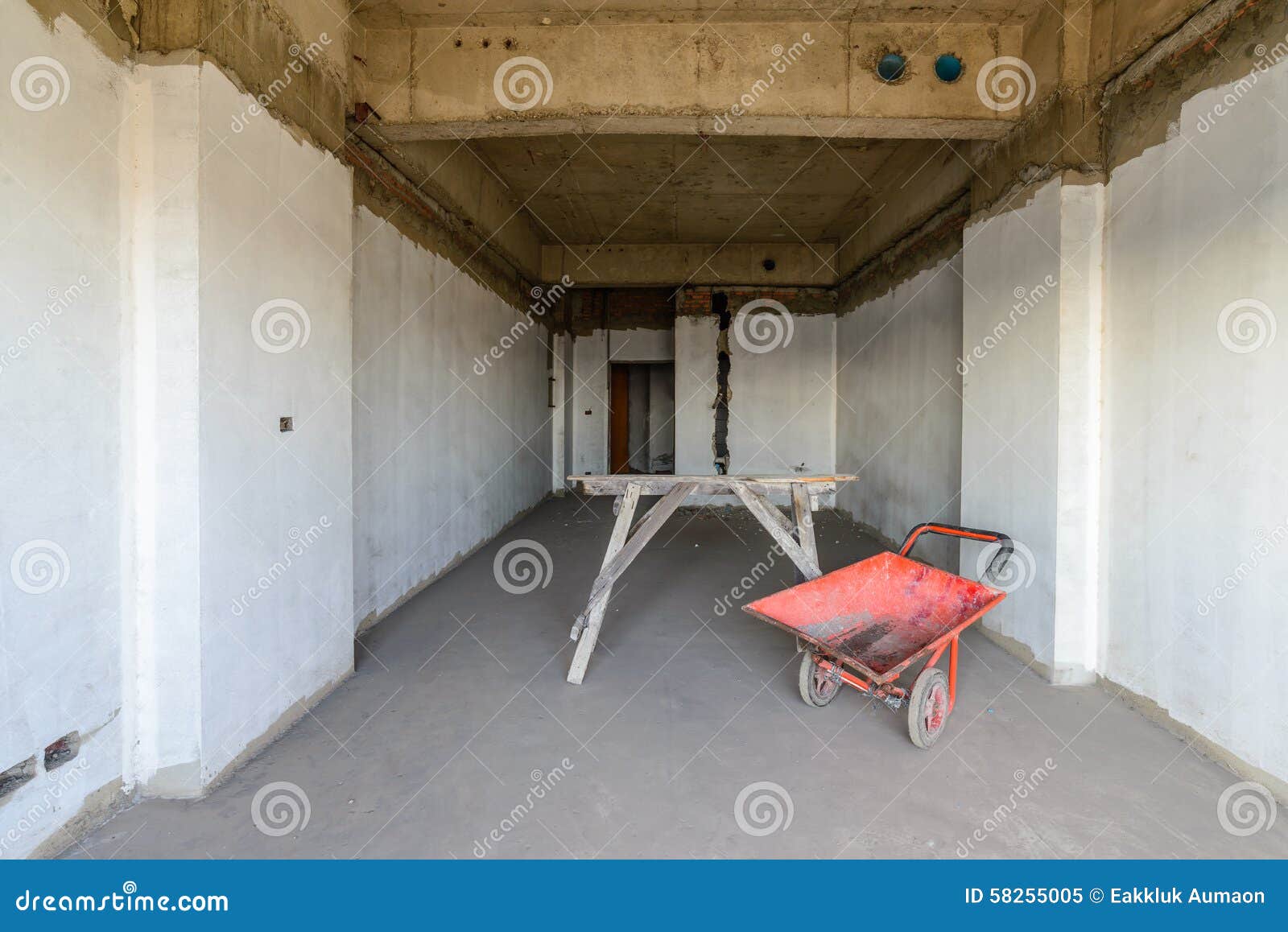 Wheel Barrow and Scaffolding at Construction Site Stock Image - Image ...