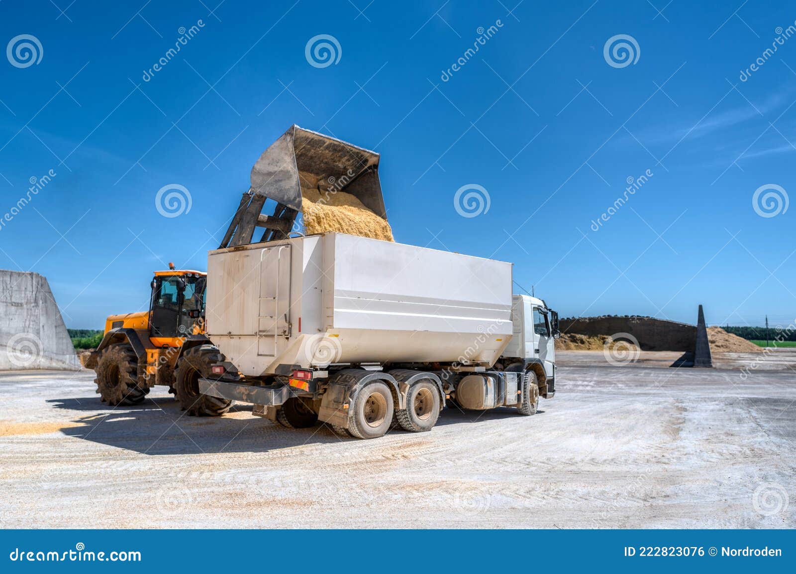 Wheel Bucket Loader Loading Truck Stock Photo - Image of sand, dump ...