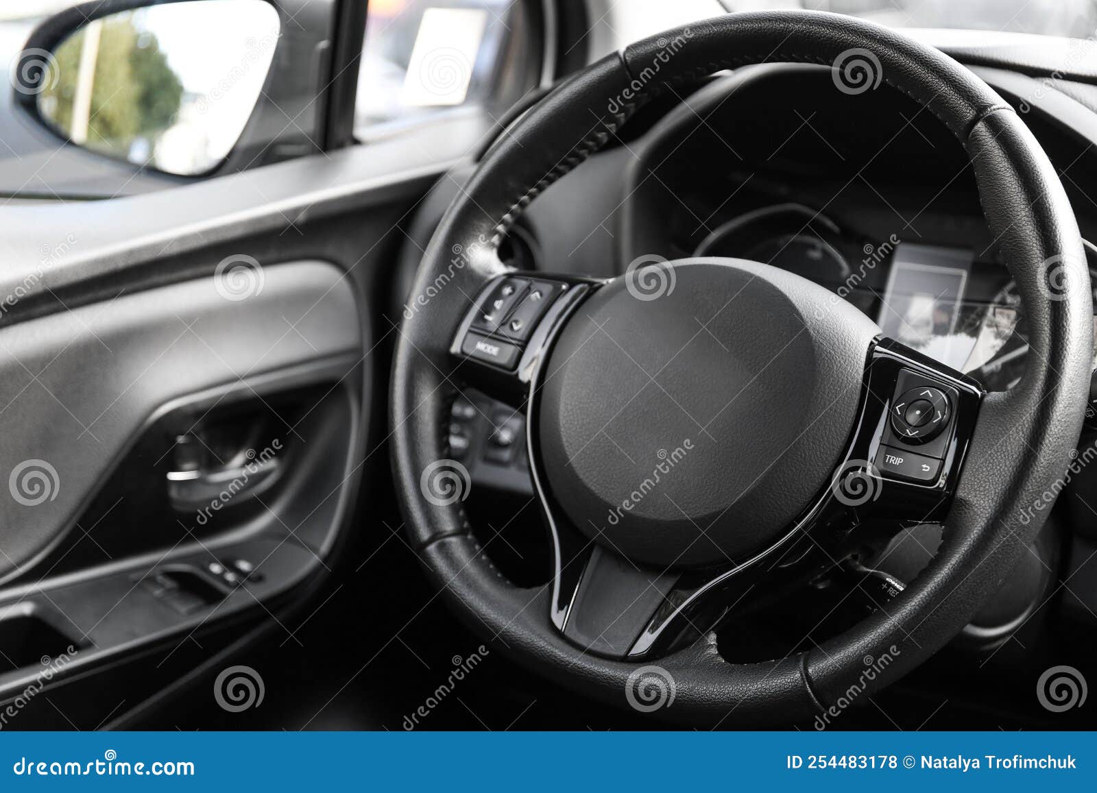 Wheel in a Car, Inside View Stock Photo - Image of multimedia, driving ...