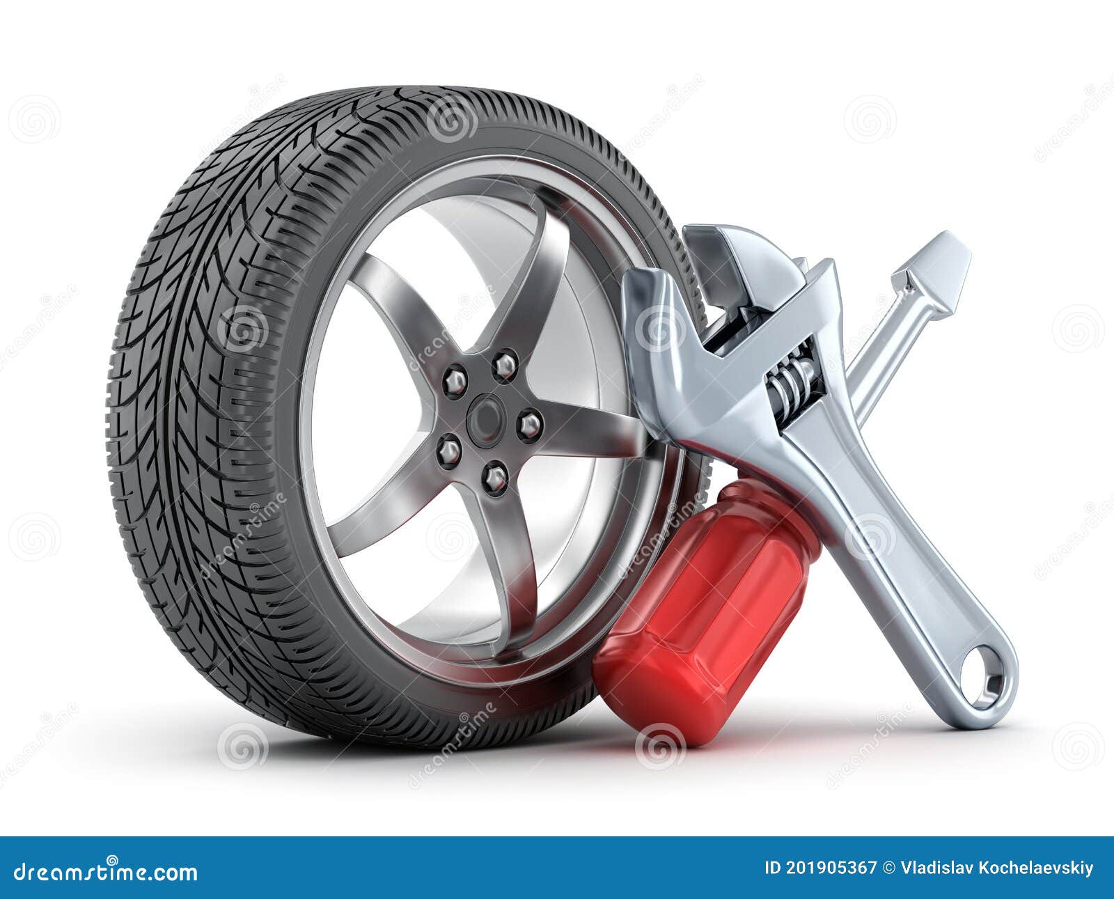 Wheel Car and Tools on White Background Stock Illustration ...
