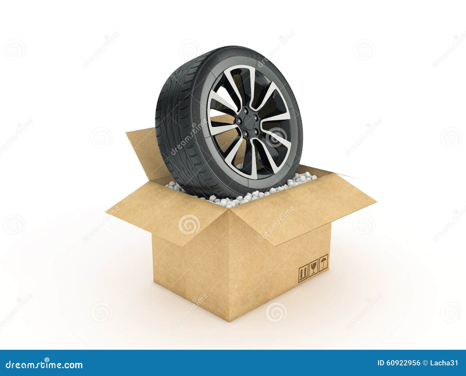 Wheel in cardboard box stock illustration. Illustration of closeup ...