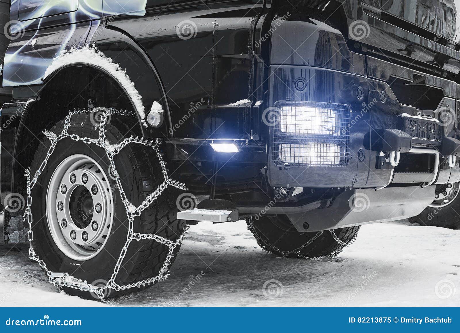 Wheel with Chain and Part of the Truck Stock Image - Image of transport ...