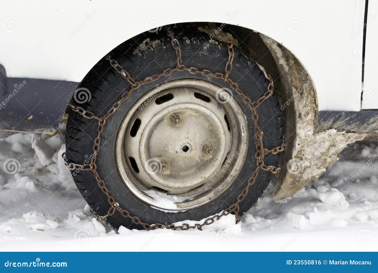 Wheel with chain in winter stock photo. Image of cars - 23550816