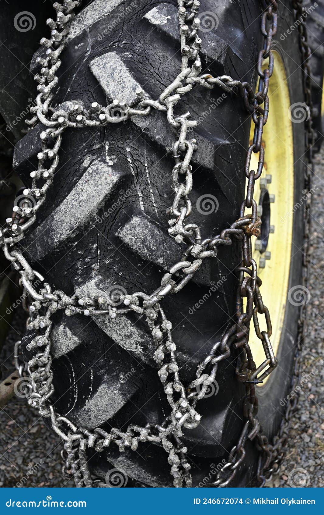 Wheel Chains on the Wheel of the Tractor Stock Photo - Image of safety ...