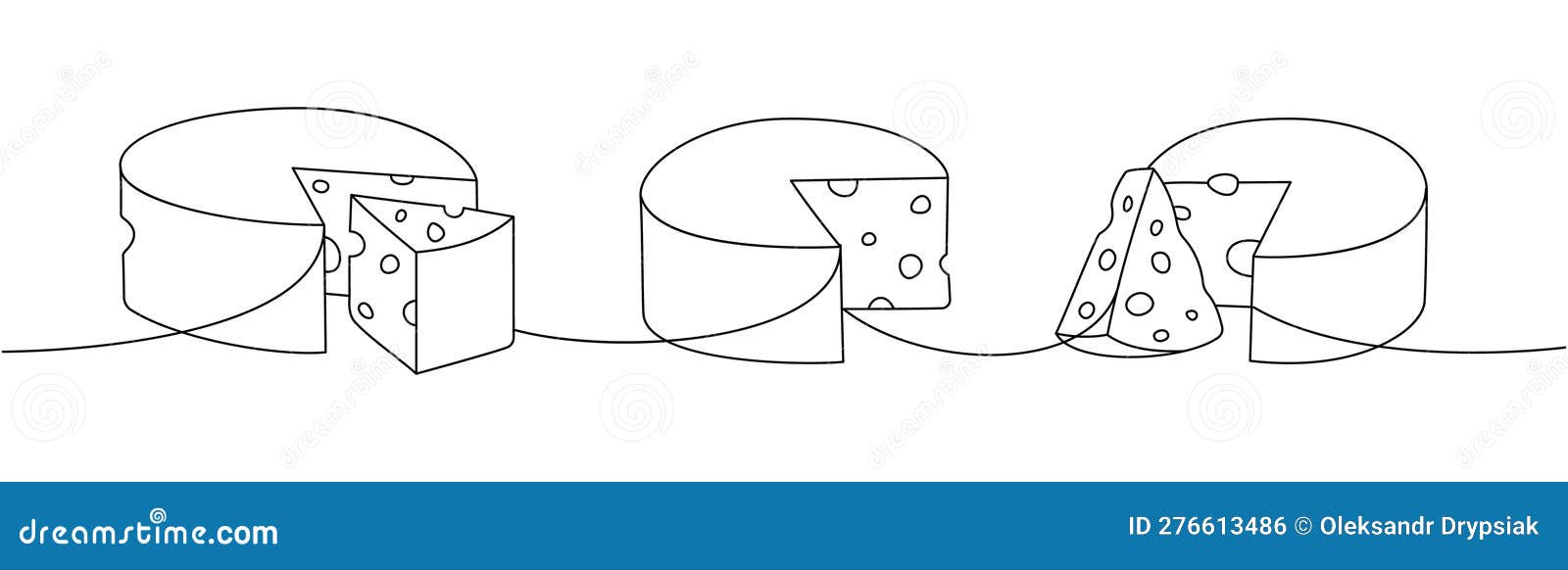 Wheel Cheese Set One Line Continuous Drawing. Different Types of Cheese ...