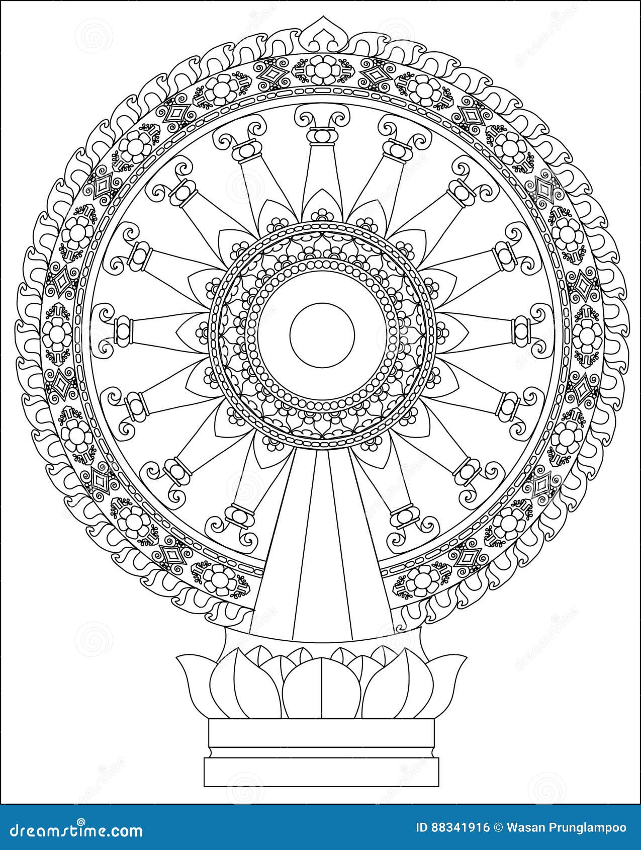 Wheel of Dhamma stock vector. Illustration of decorative - 88341916