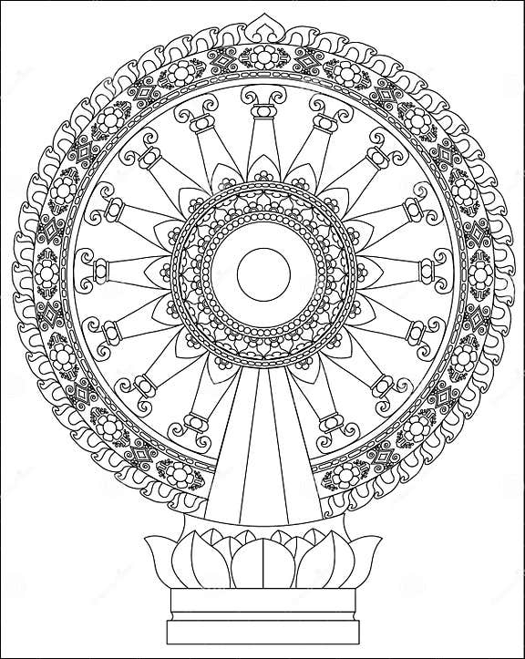 Wheel of Dhamma stock vector. Illustration of decorative - 88341916