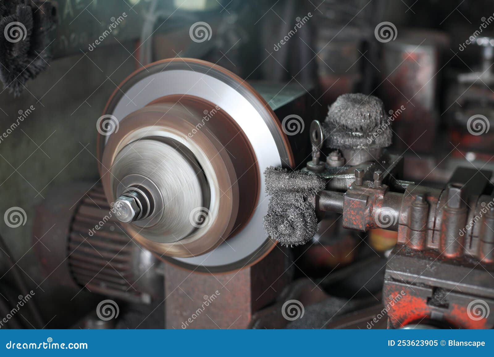 Wheel Disc Brake Fixed by Mechanic Machine in Garage Stock Image ...