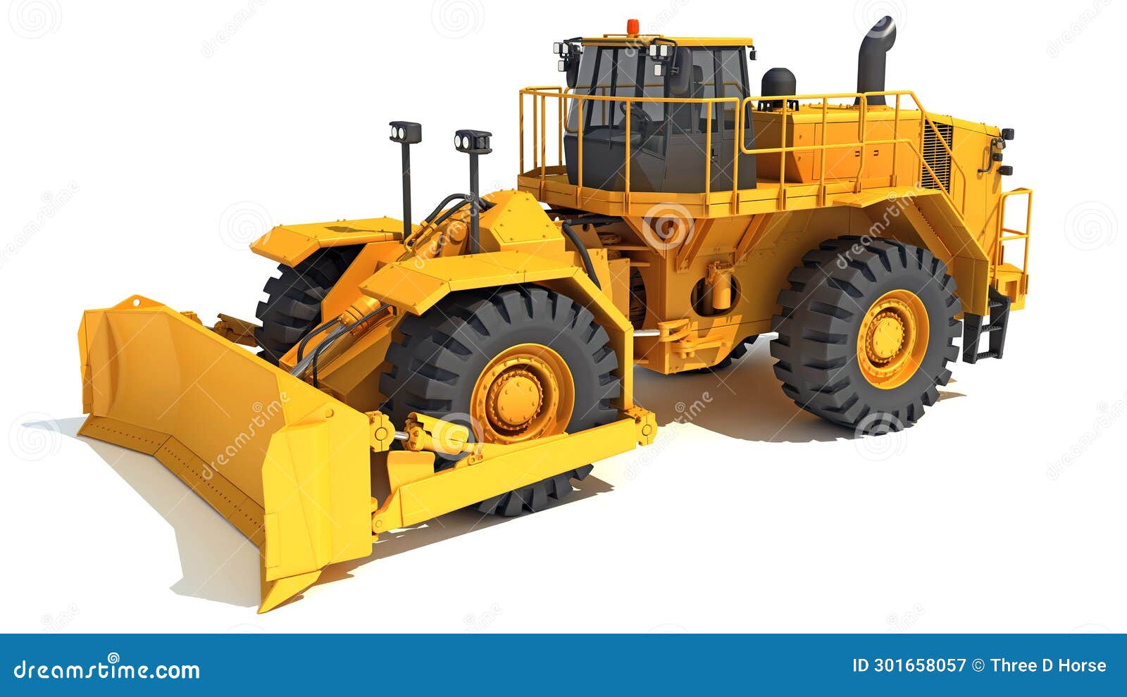 Wheel Dozer Heavy Construction Machinery 3D Rendering on White ...