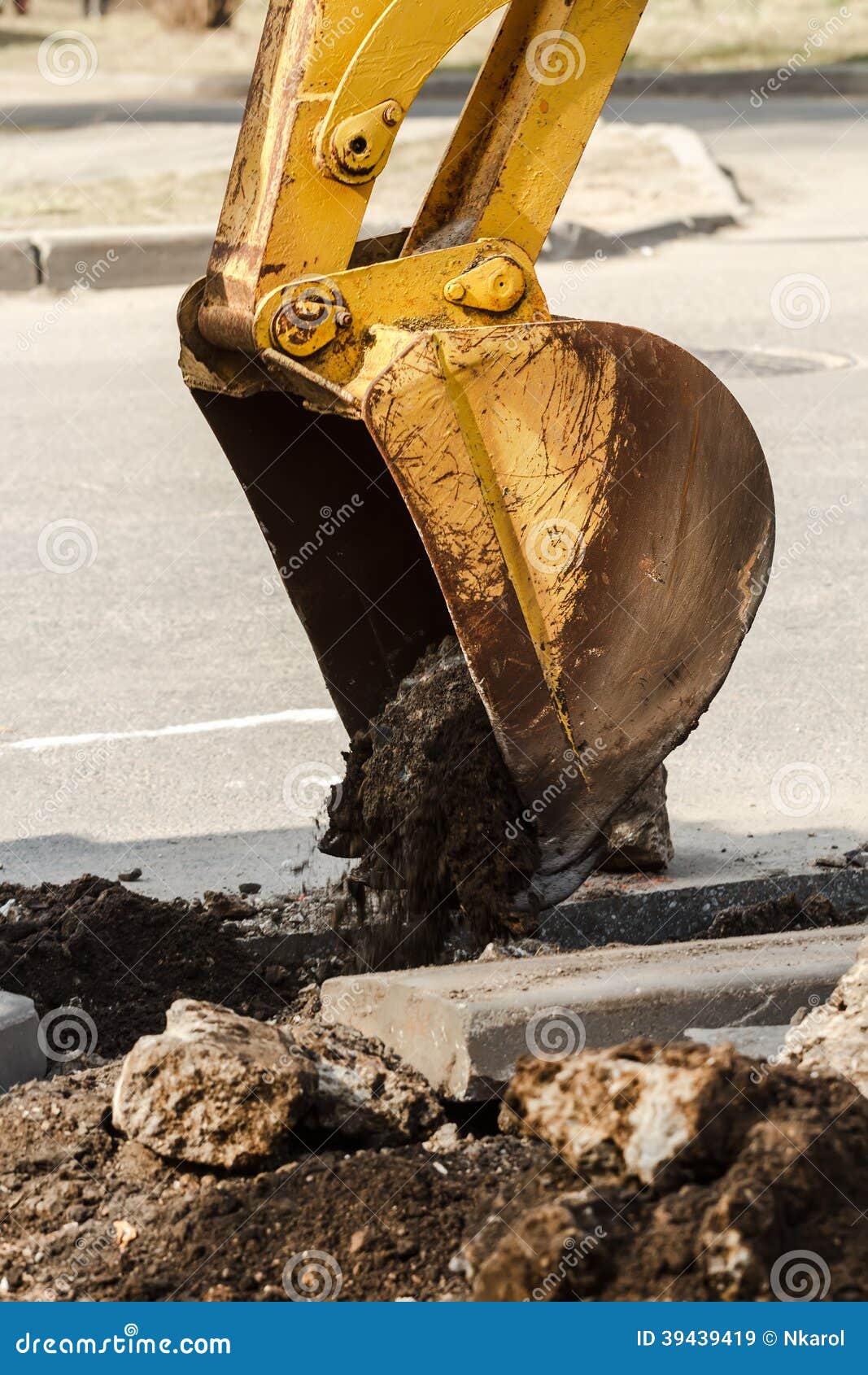 Wheel Excavator Digging Trench on Rocky Land Stock Image - Image of ...