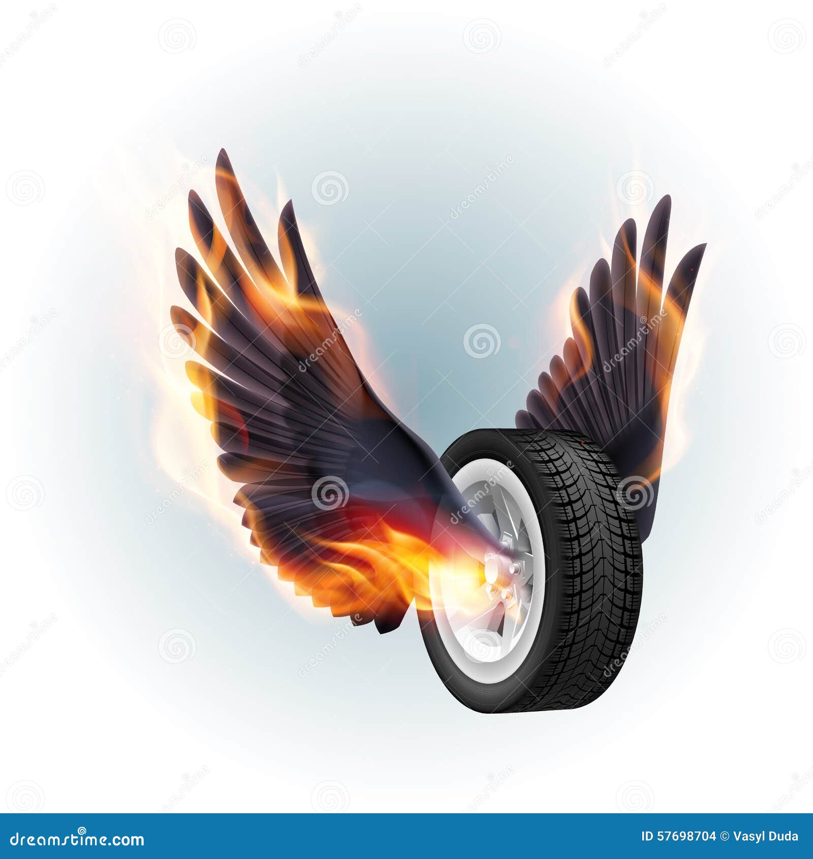 Wheel with fire wings stock vector. Illustration of flaming - 57698704