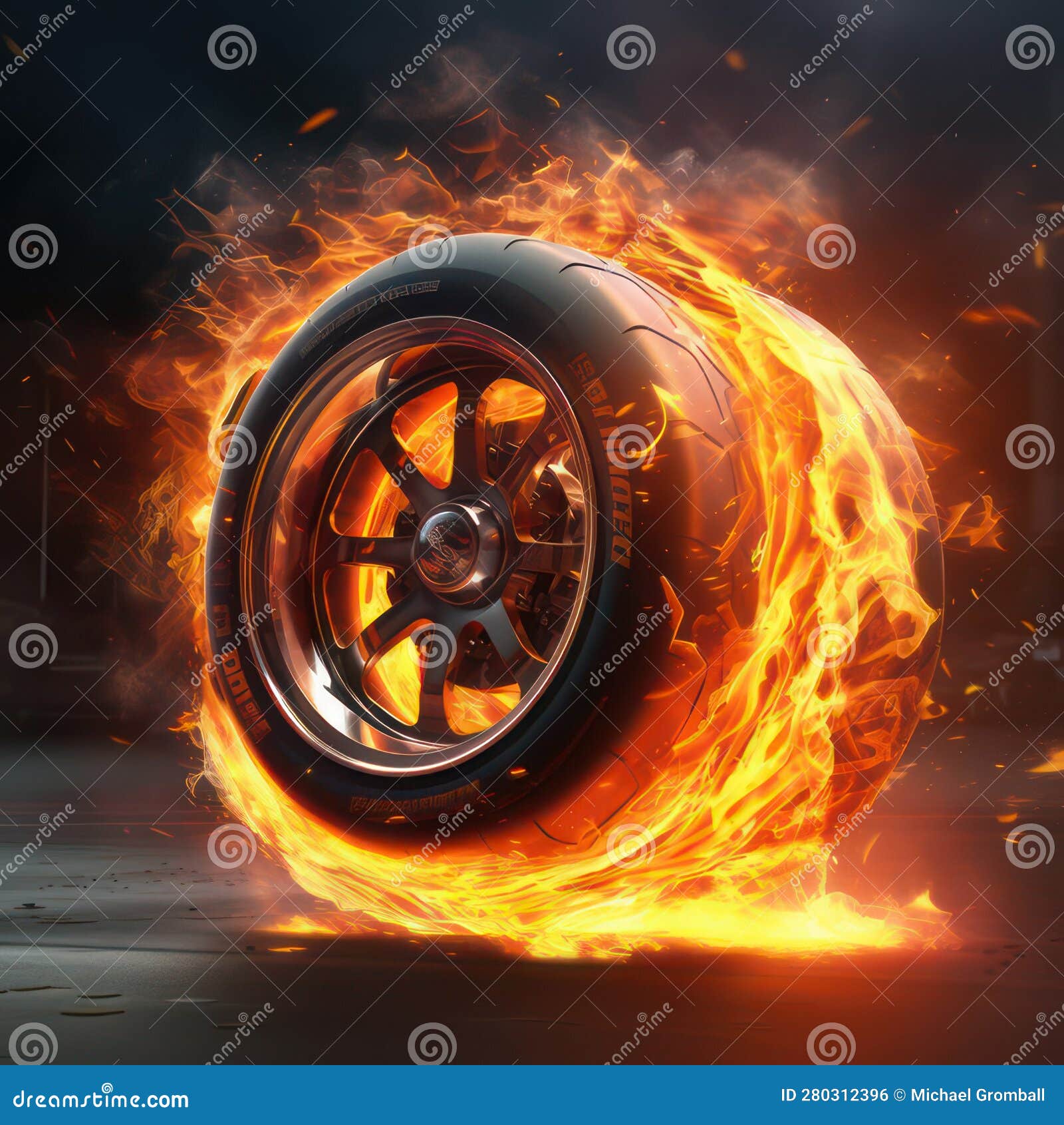 Wheel in Flames Created with Generative AI Stock Illustration ...