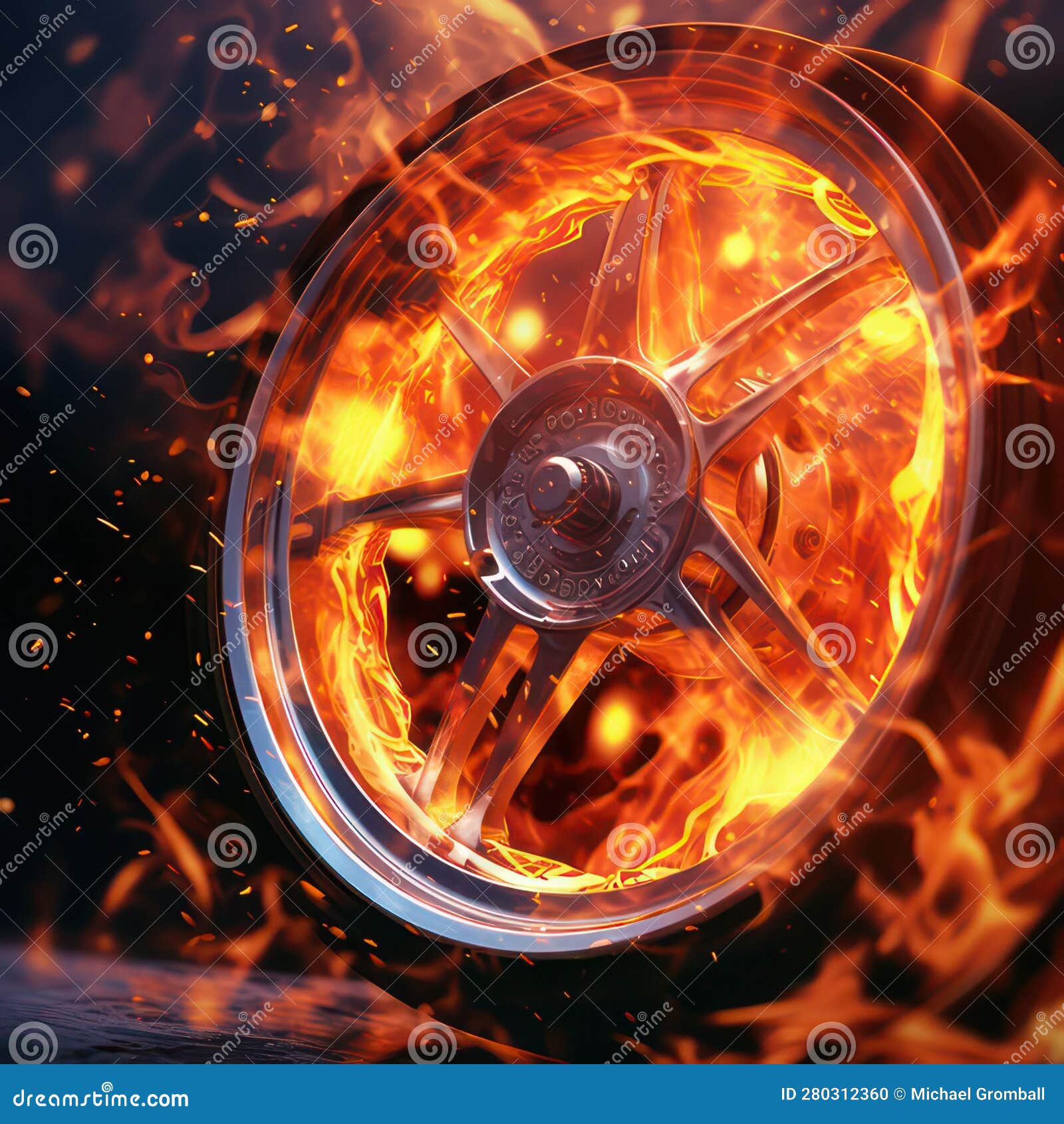Wheel in Flames Created with Generative AI Stock Illustration ...
