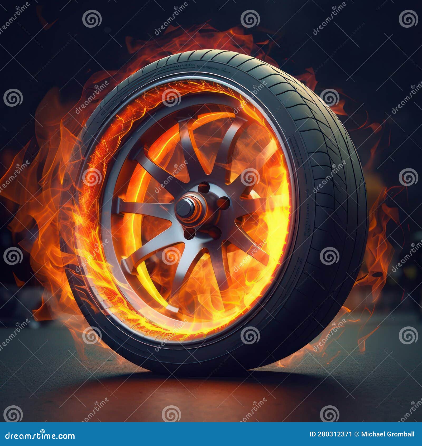 Wheel in Flames Created with Generative AI Stock Illustration ...