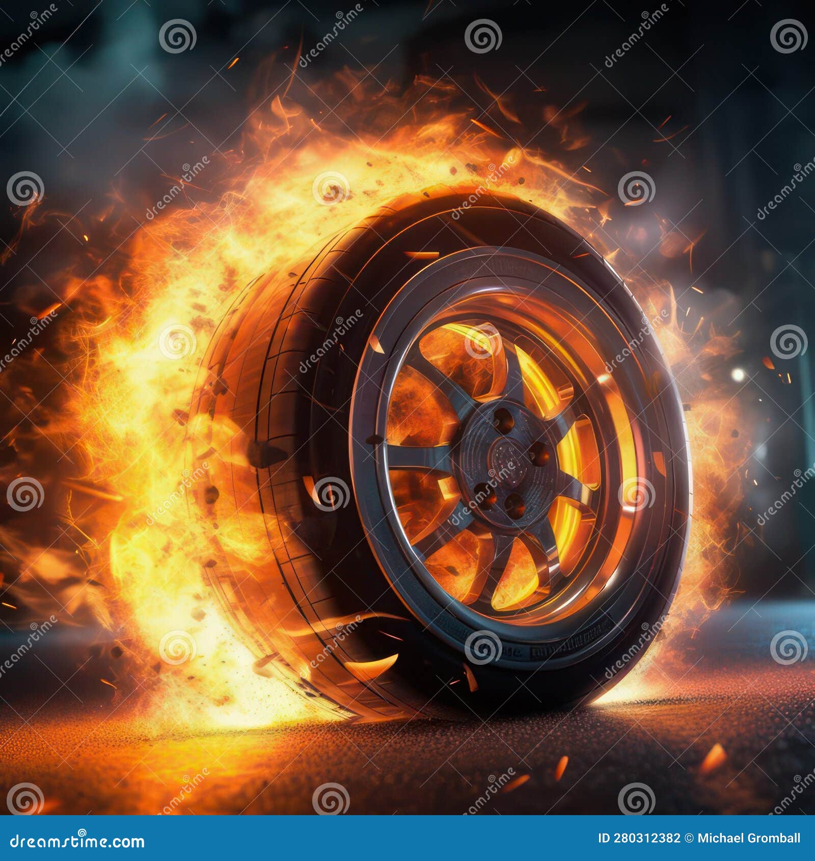 Wheel in Flames Created with Generative AI Stock Illustration ...
