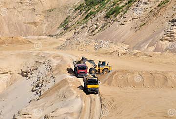 Wheel Front-end Loader Loading Sand into Heavy Dump Truck at the ...