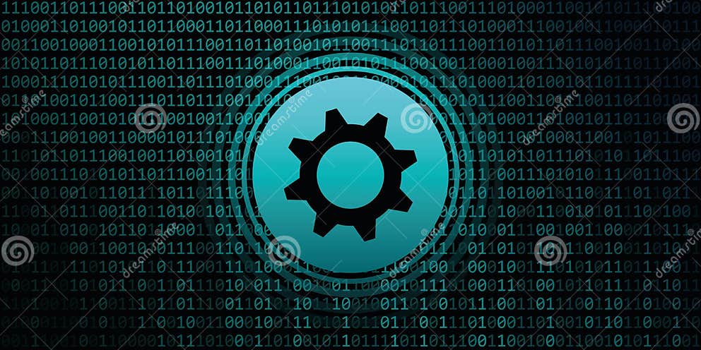 Wheel Gear Symbol on Binary Code Background Stock Vector - Illustration ...