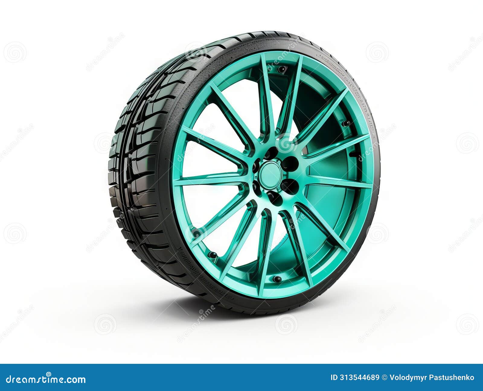 A Wheel with a Green Rim on a White Background Stock Image - Image of ...