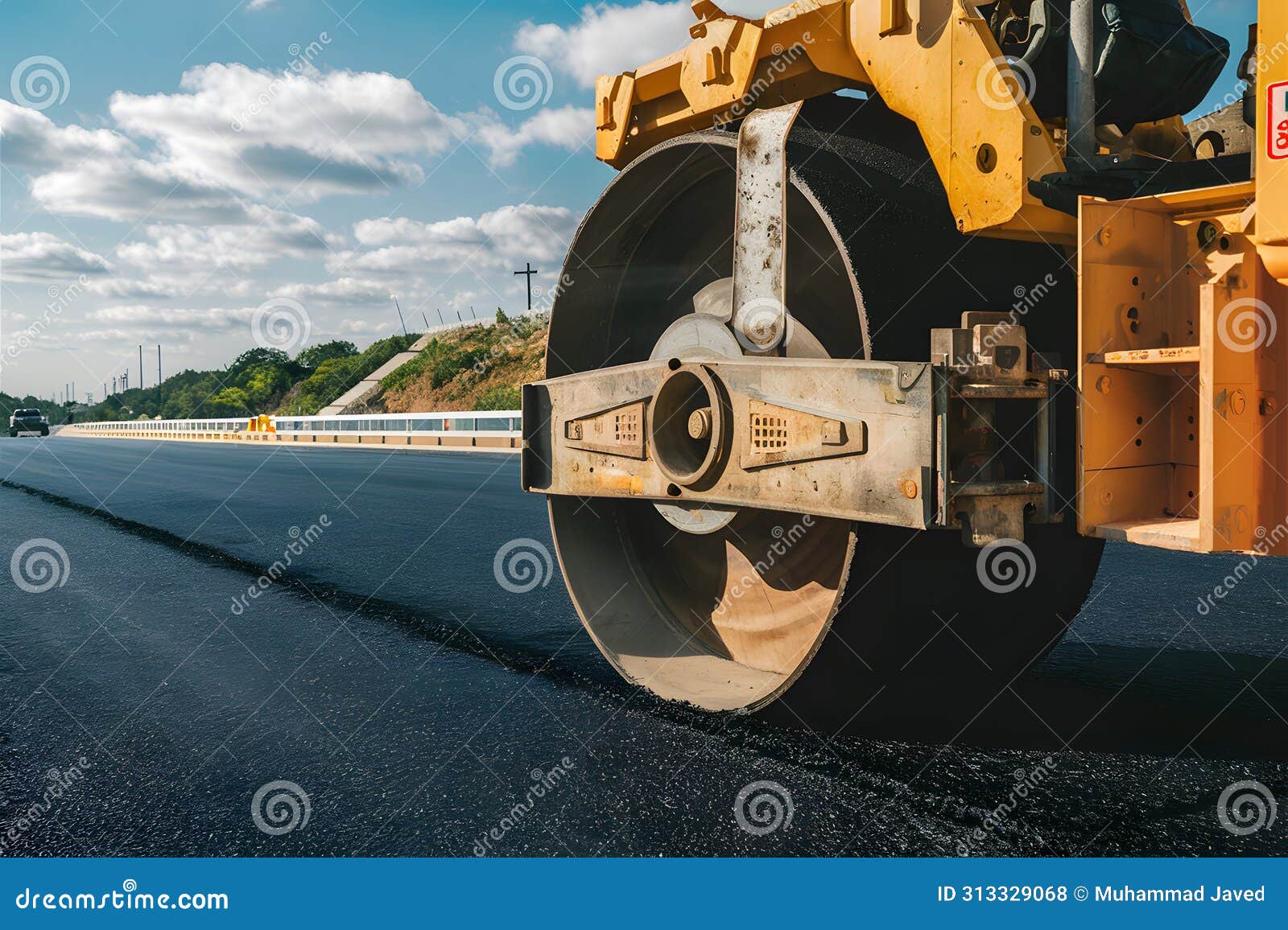 Fresh Asphalt Being Compacted By A Vibratory Roller. Generative AI ...